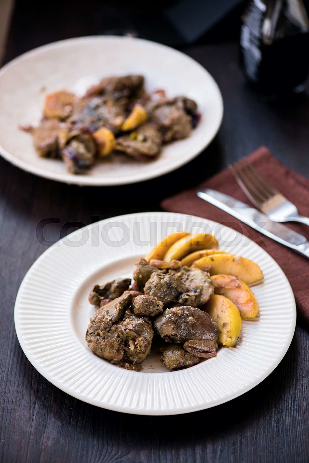Stir-fried chicken kidney with apples | Stock image | Colourbox