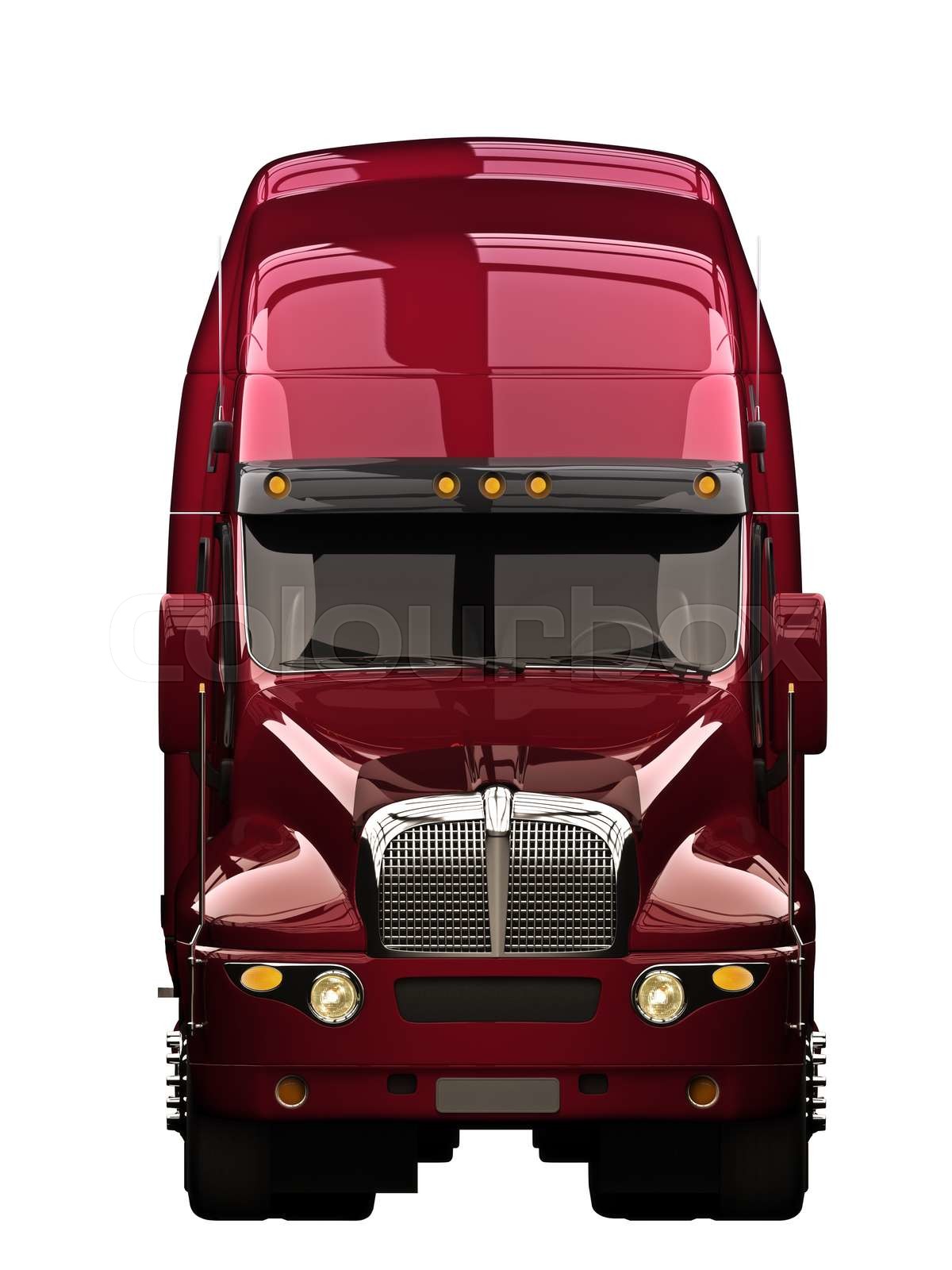 Semi truck, front view, red. | Stock image | Colourbox