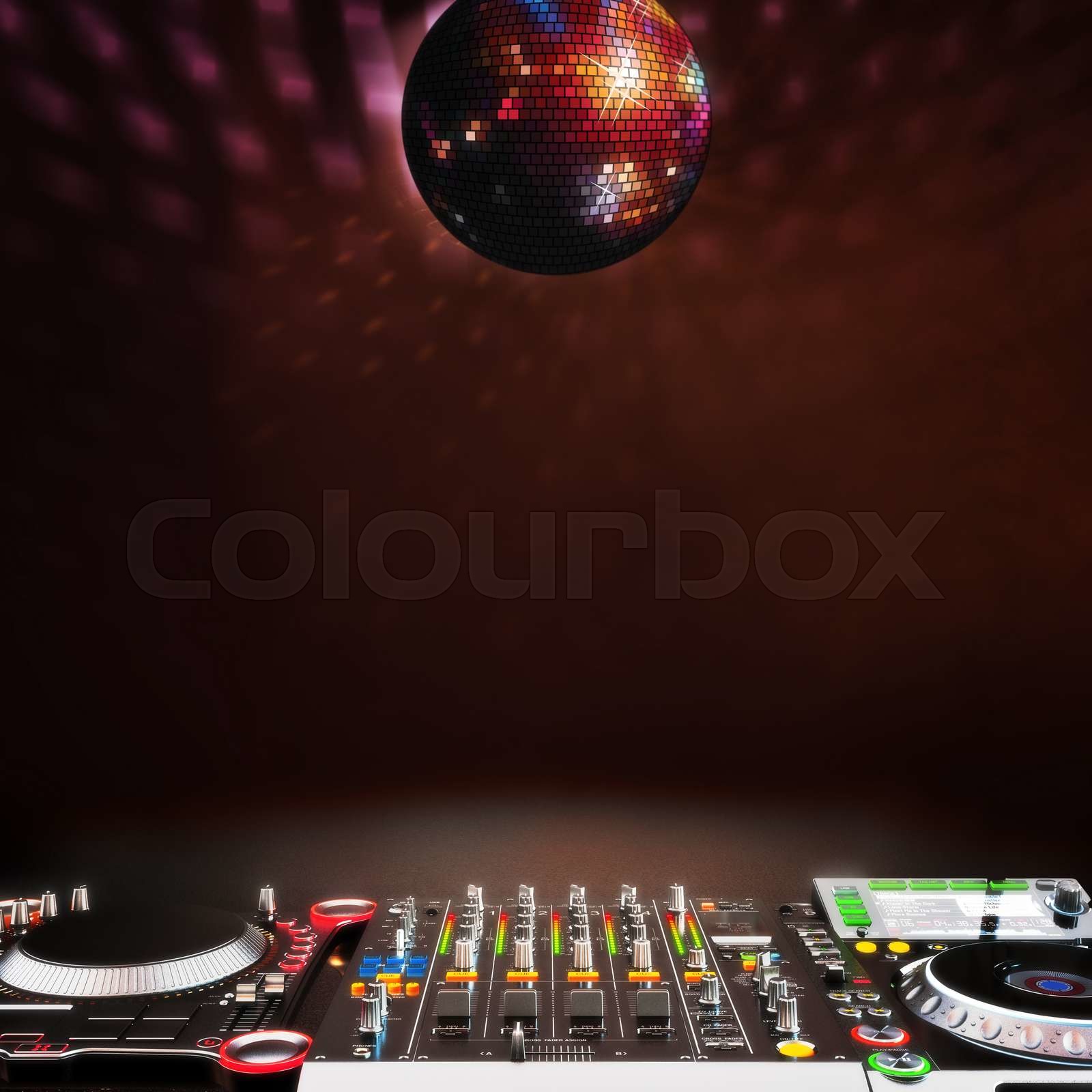 Disco music stage with disco ball. | Stock image | Colourbox