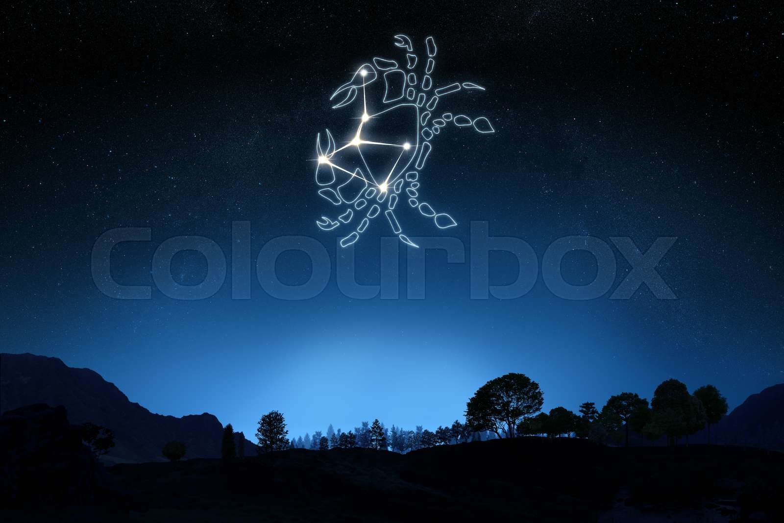 Cancer zodiac sign in blue night sky. | Stock image | Colourbox