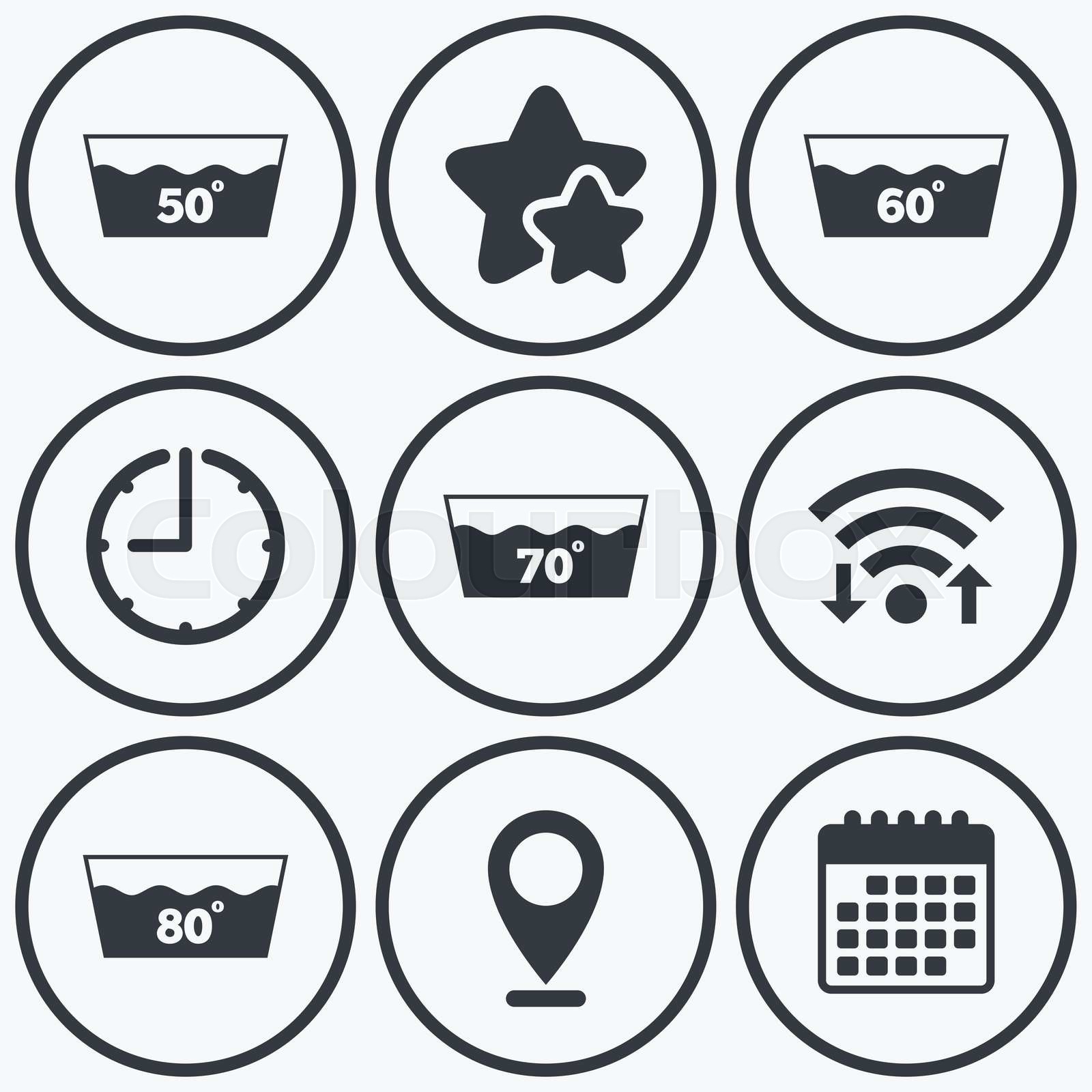 Wash icons. Machine washable at sixty degrees. | Stock vector | Colourbox