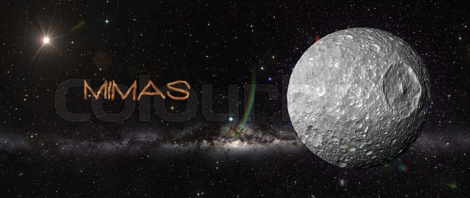 Planet Mimas in outer space. | Stock image | Colourbox