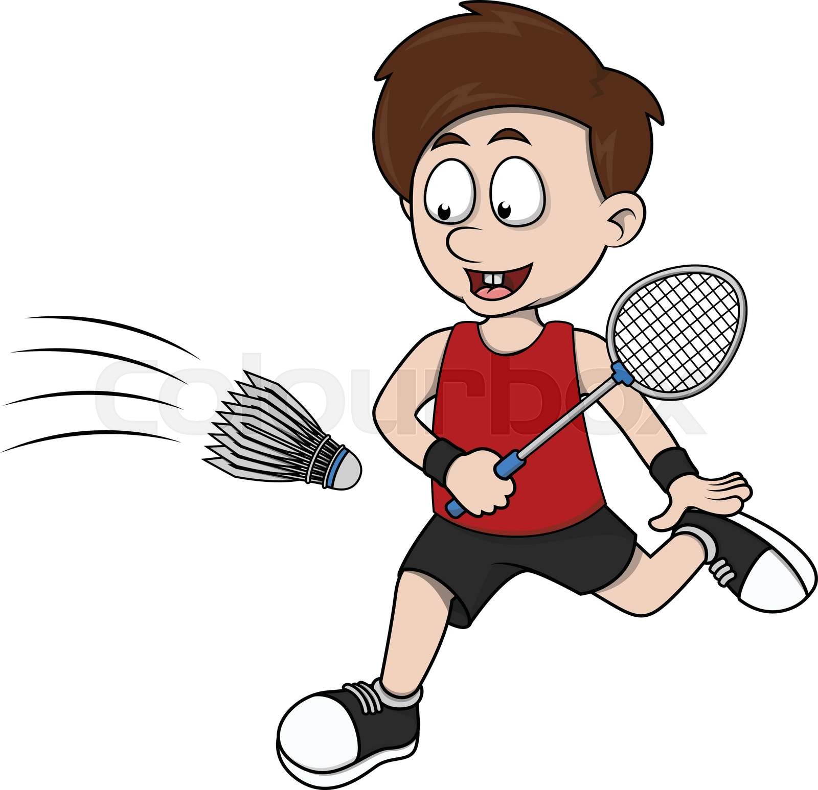 Boy playing badminton cartoon illustration | Stock vector | Colourbox