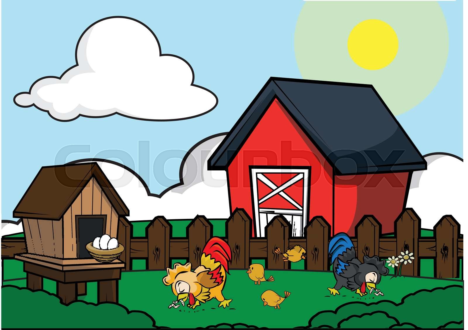 Chicken farm house illustration | Stock vector | Colourbox
