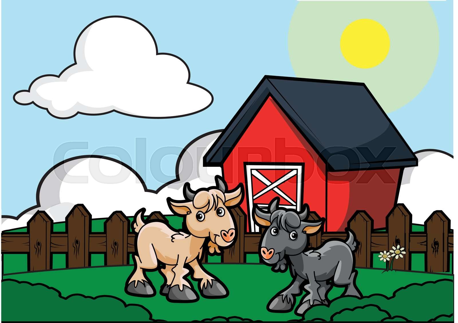 Goat at farm house illustration | Stock vector | Colourbox
