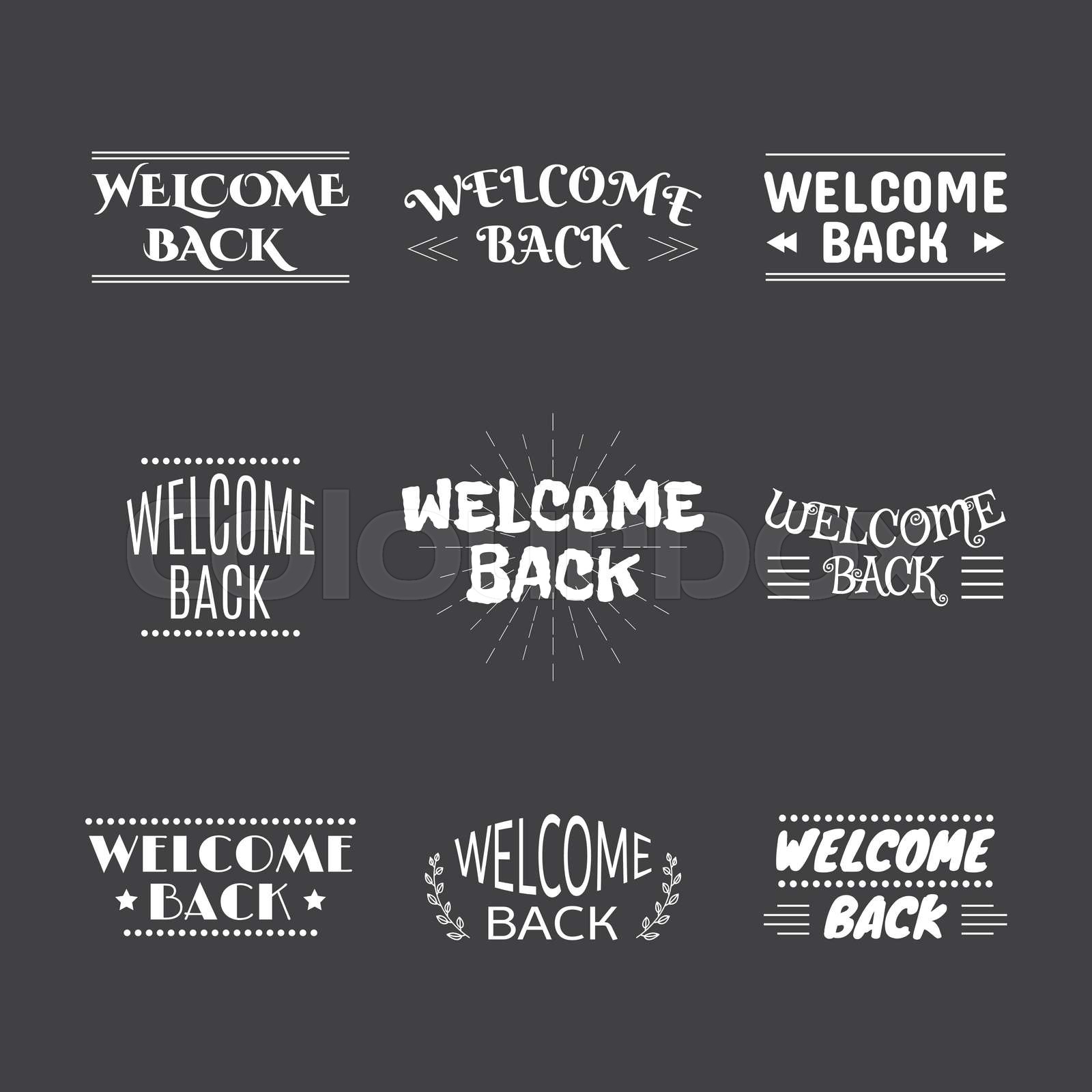 Welcome back collection. Set of 9 labels, emblems, stickers or badges ...