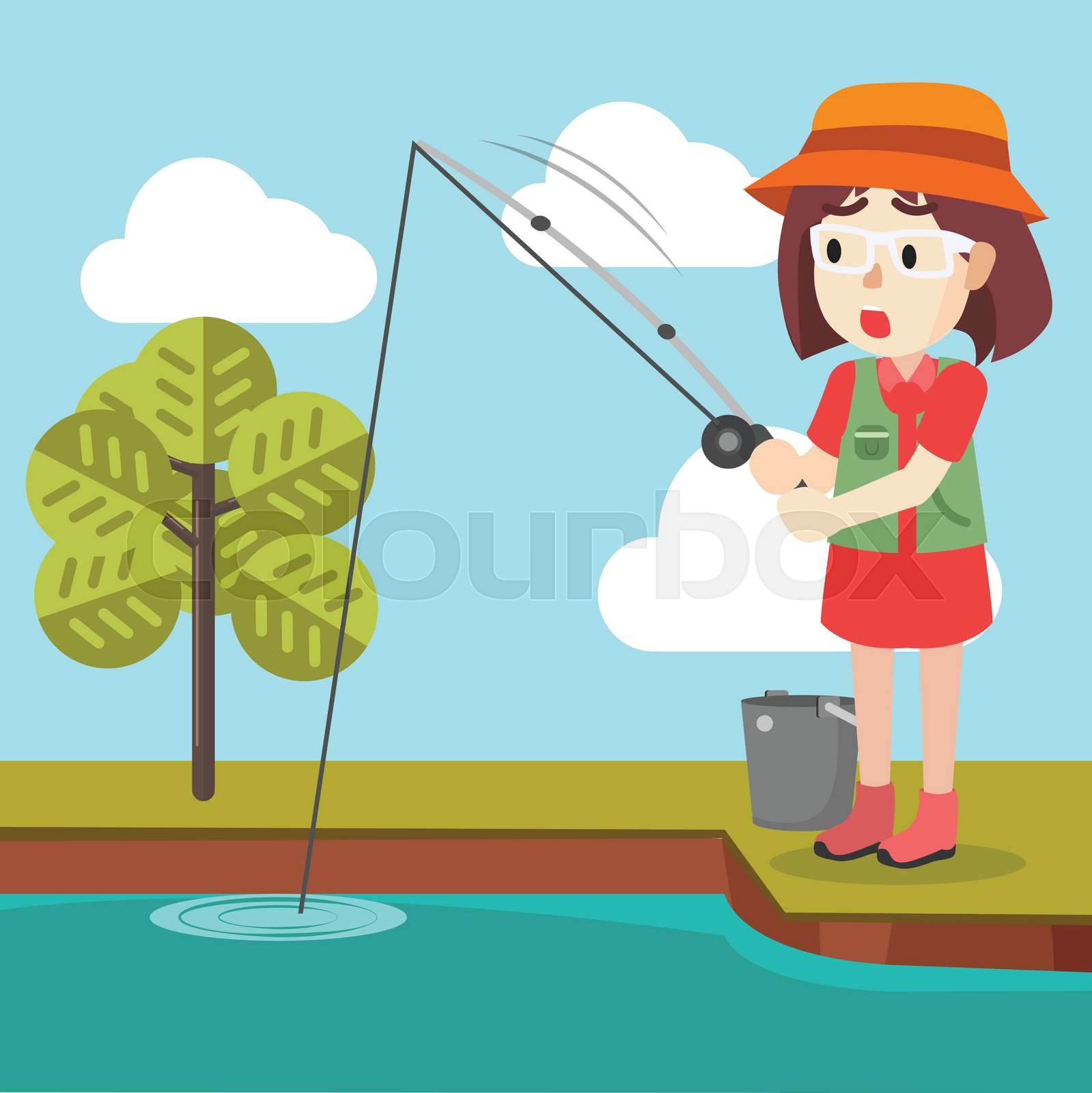 Girl fishing | Stock vector | Colourbox