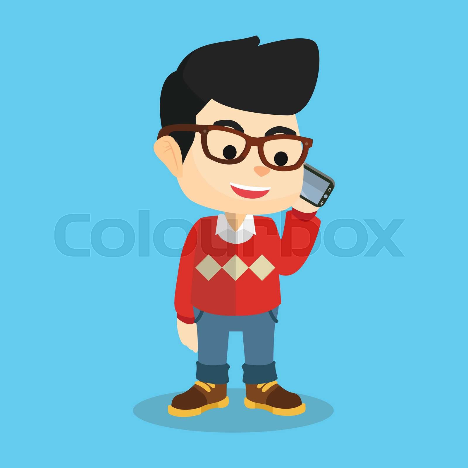 Boy make a phone call | Stock vector | Colourbox