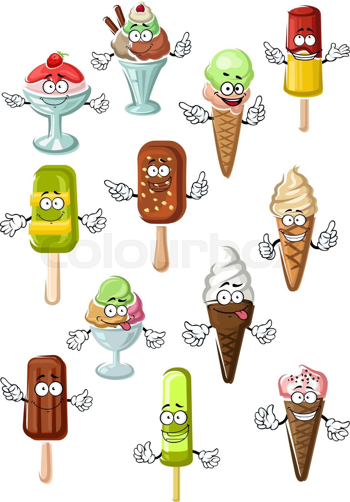 Cartoon ice cream characters for desserts design | Stock vector | Colourbox