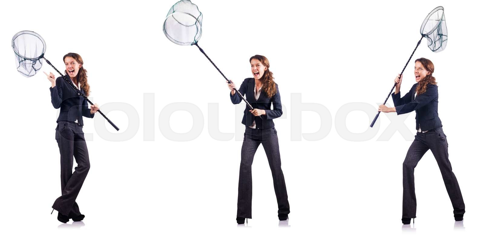 Woman with net isolated on white | Stock image | Colourbox