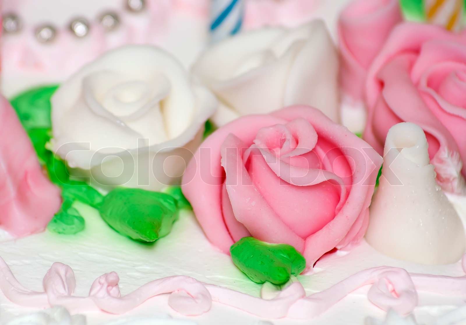 Sweet decorative whipped cream rose on torte | Stock image | Colourbox