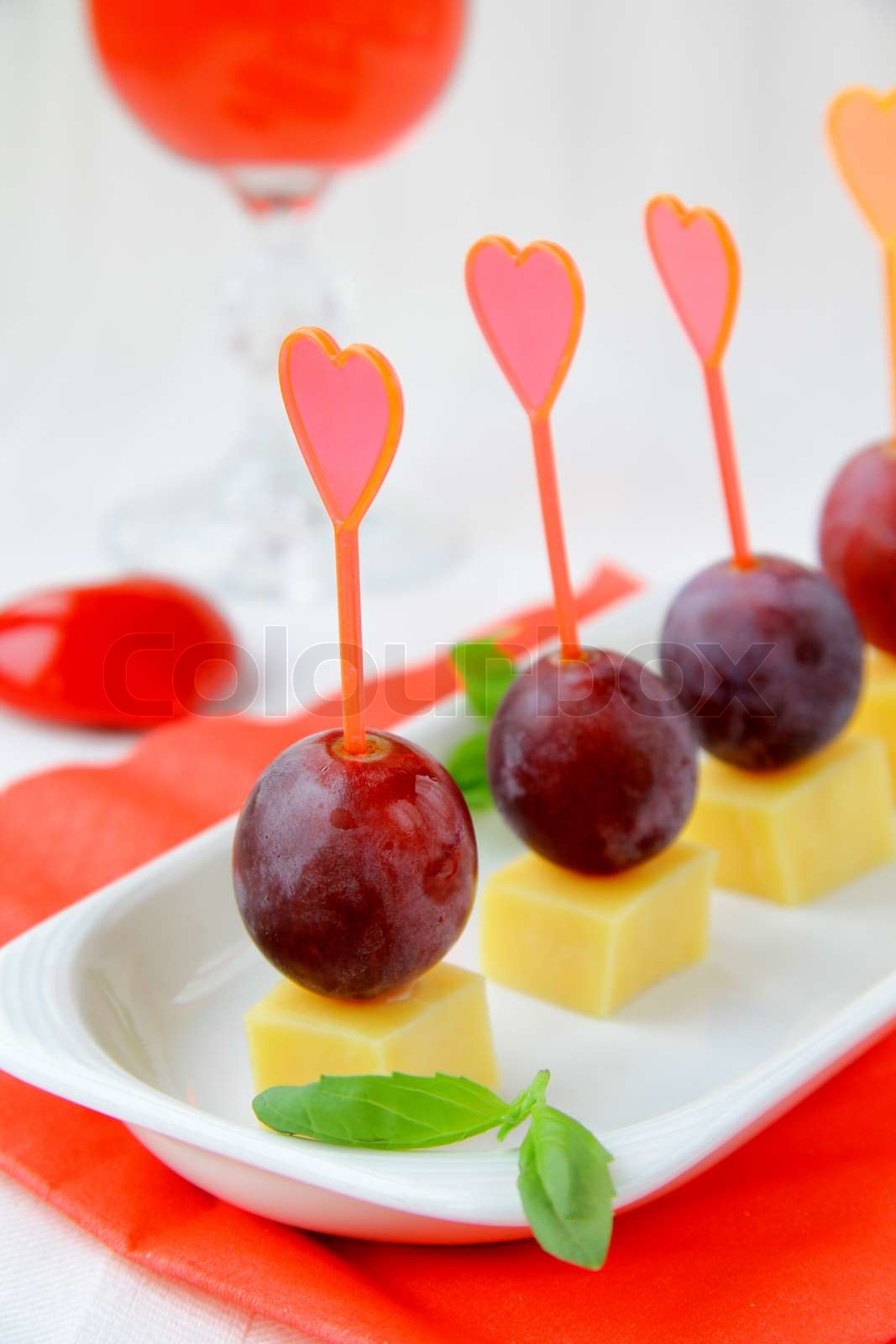 appetizers canapes cheese with grapes for Valentine's Day | Stock image ...