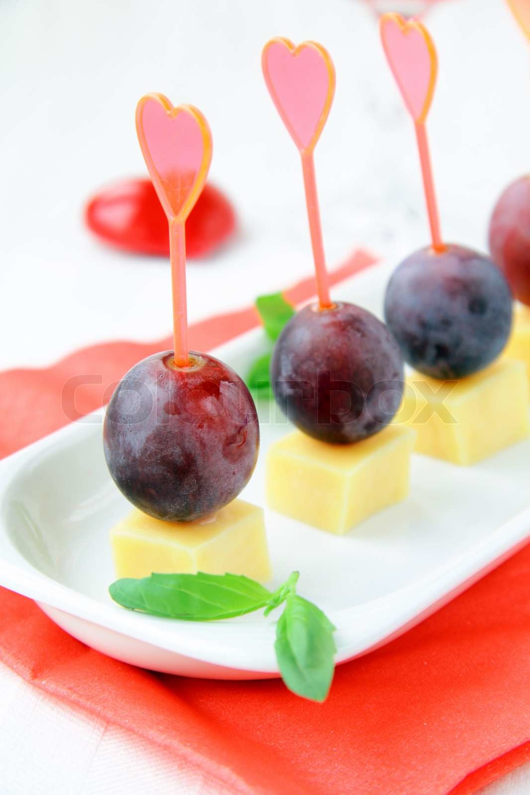 appetizers canapes cheese with grapes for Valentine's Day | Stock image ...