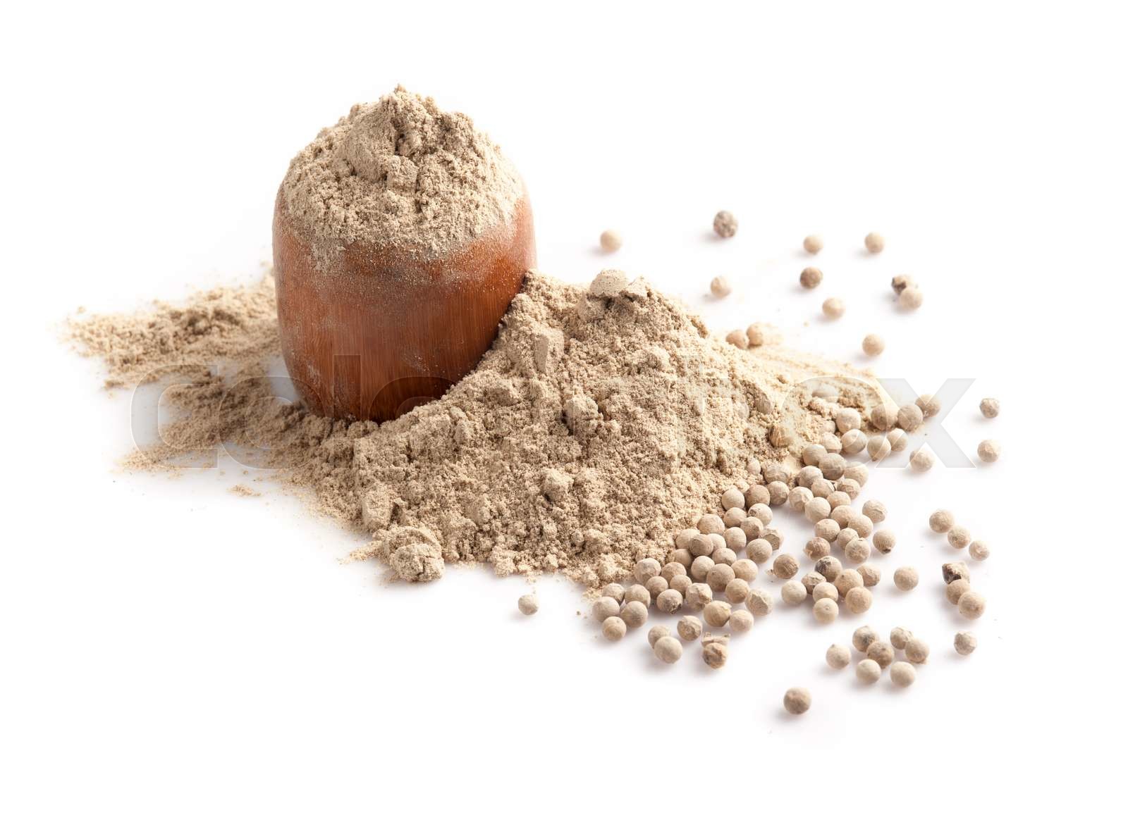 White pepper grain and powder isolated on white background | Stock ...