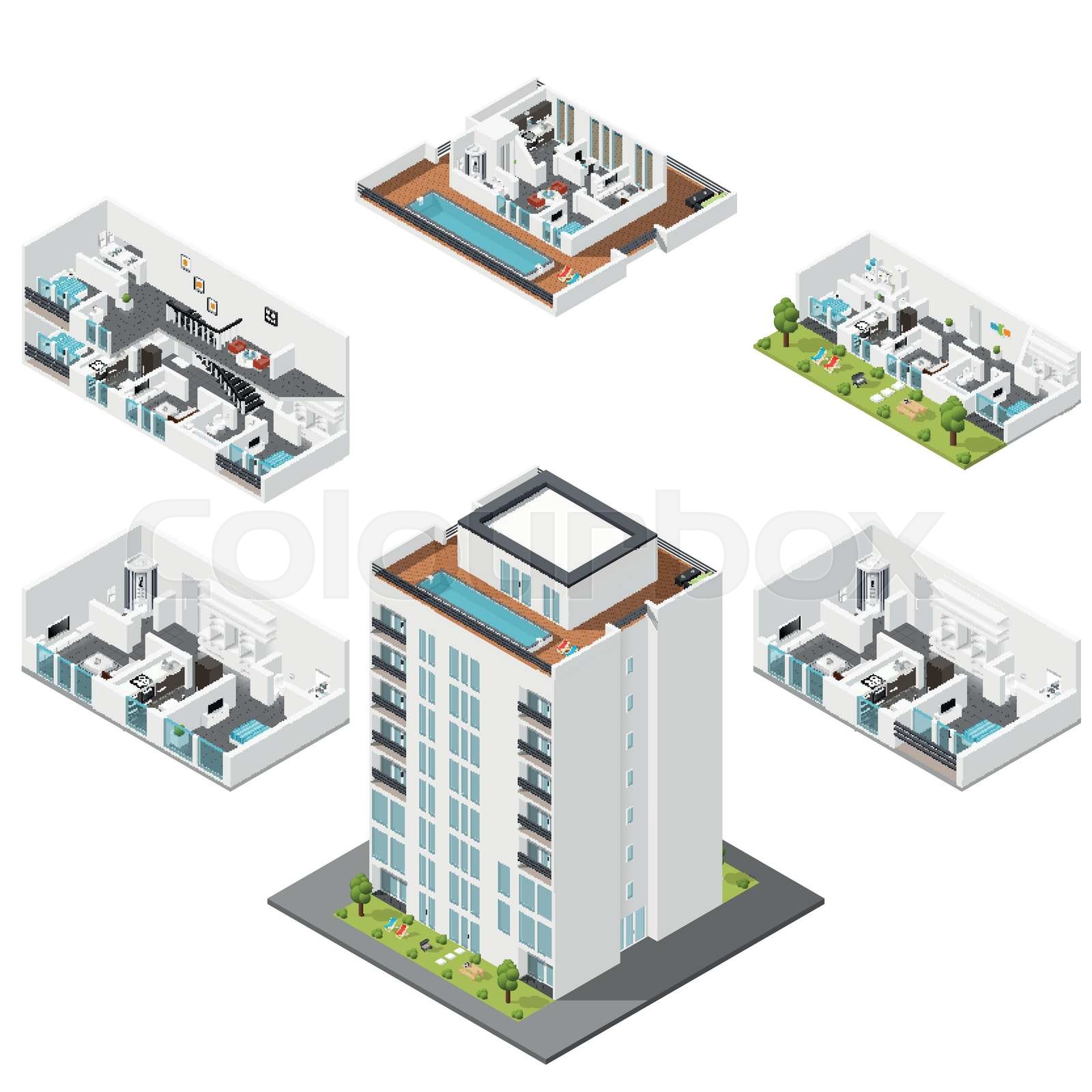 Residential house with apartments in a cut | Stock vector | Colourbox