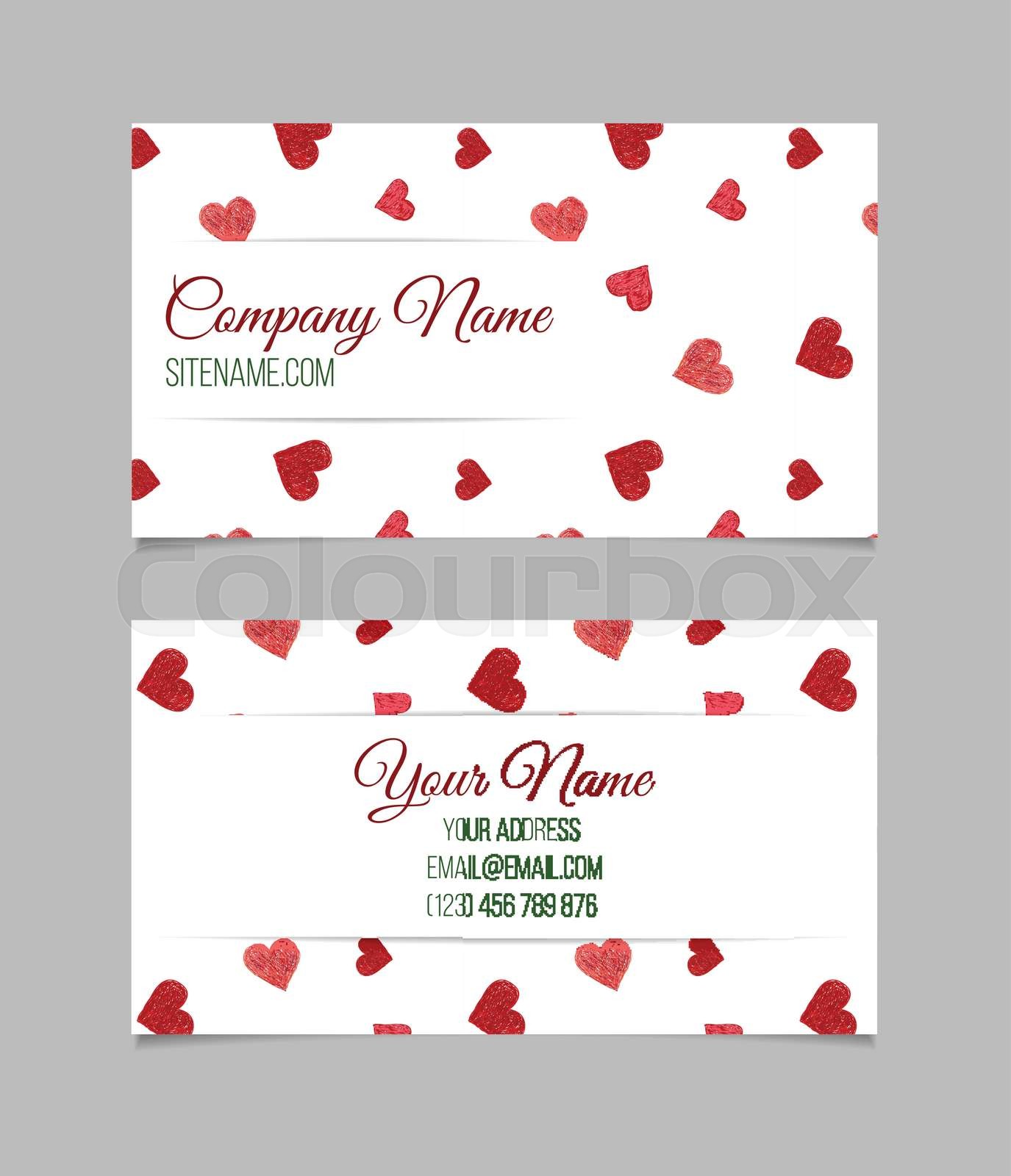 Visiting card with hand drawn hearts. | Stock vector | Colourbox