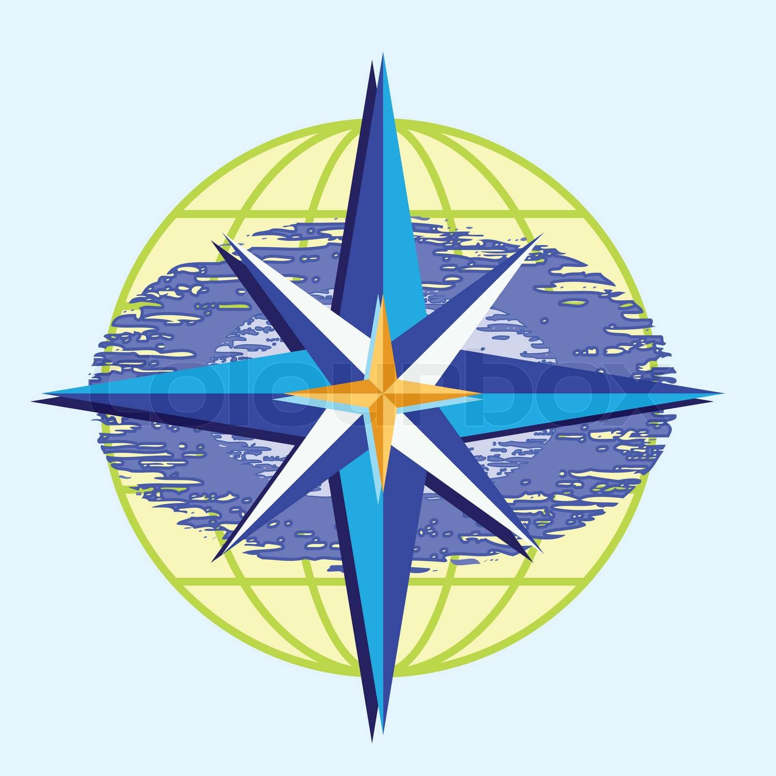 Compass sign and world map. Travel metaphor vector image. | Stock ...