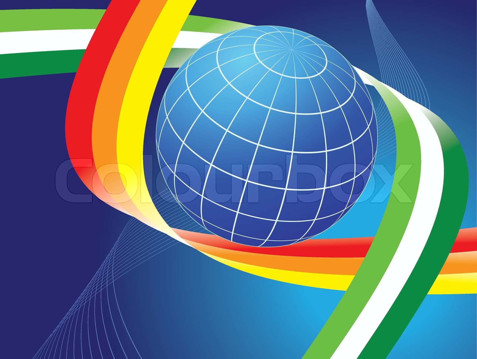 earth globe and rainbow color curves on dark blue background | Stock ...