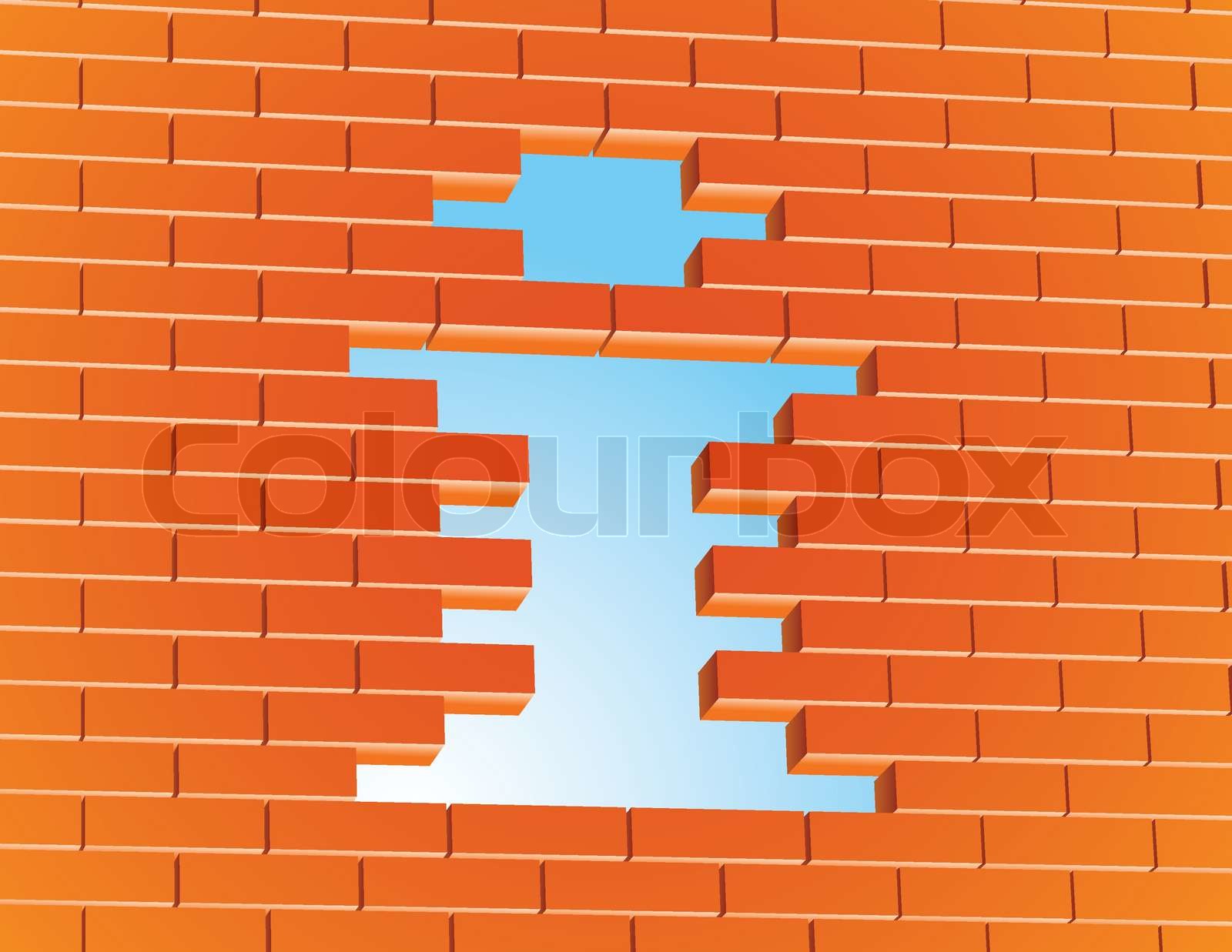 Letter I (Info) in brick wall. Information breakthrough metaphor vector ...