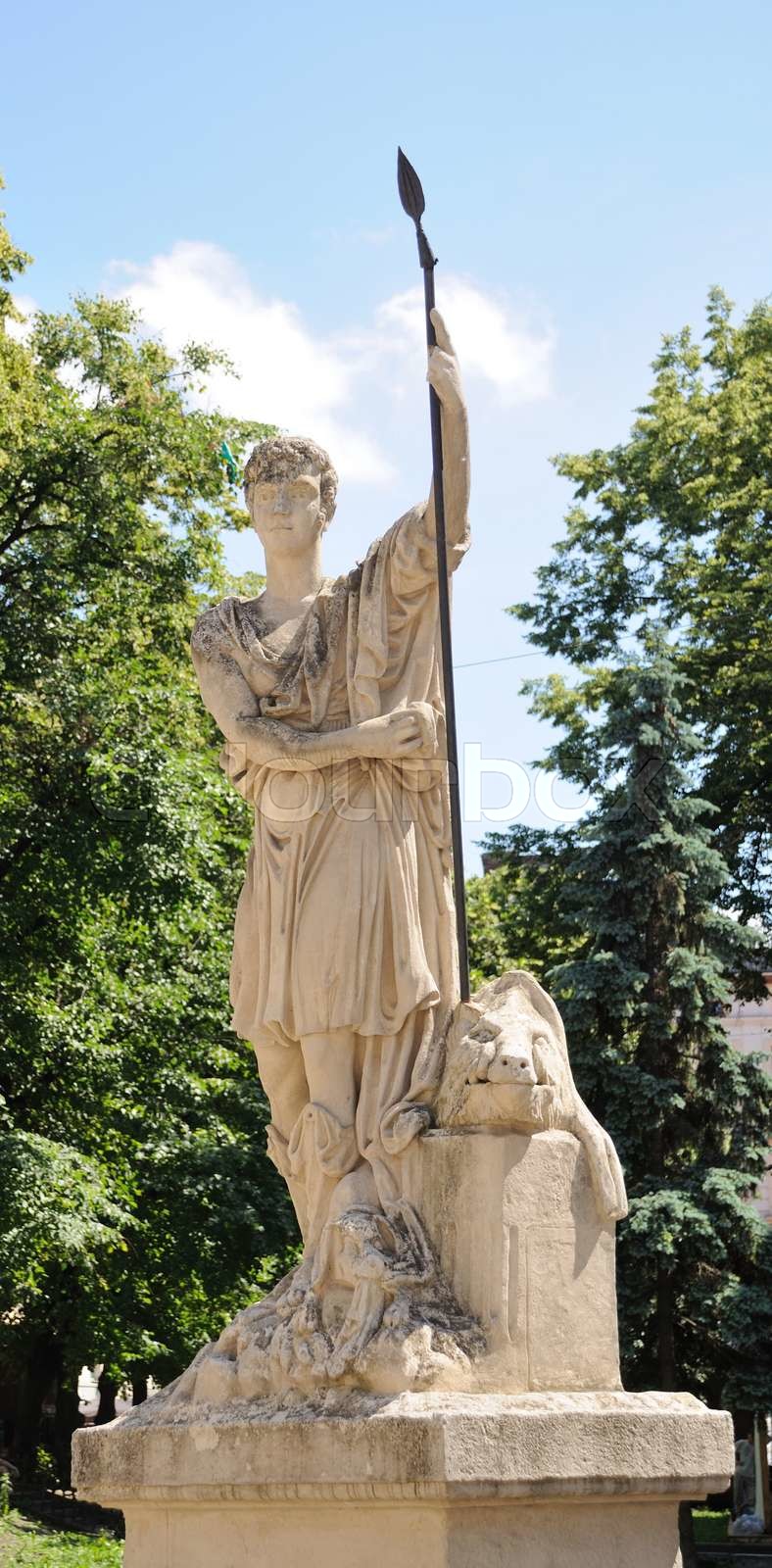 An ancient statue of Adonis in the central square of Lviv - Market ...