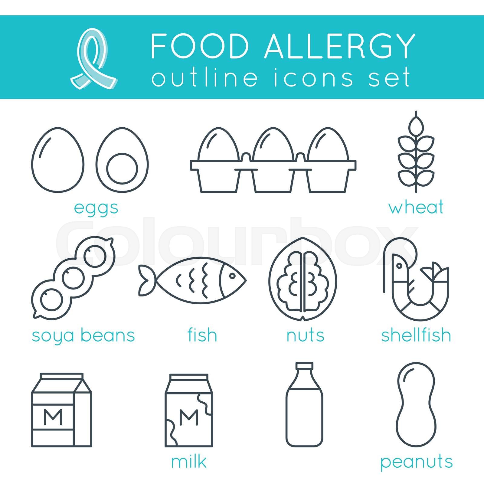 Food Allergy Triggers Flat Outline Icons Set | Stock vector | Colourbox