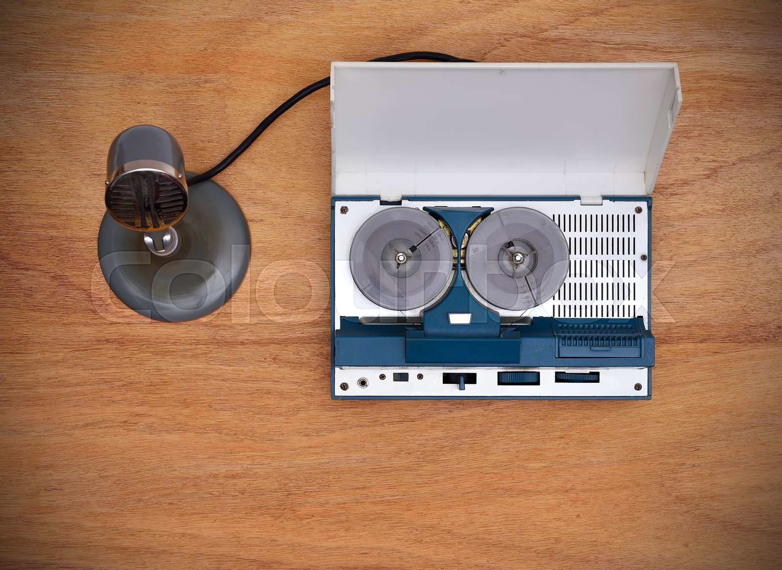 Reel tape recorder and microphone | Stock image | Colourbox