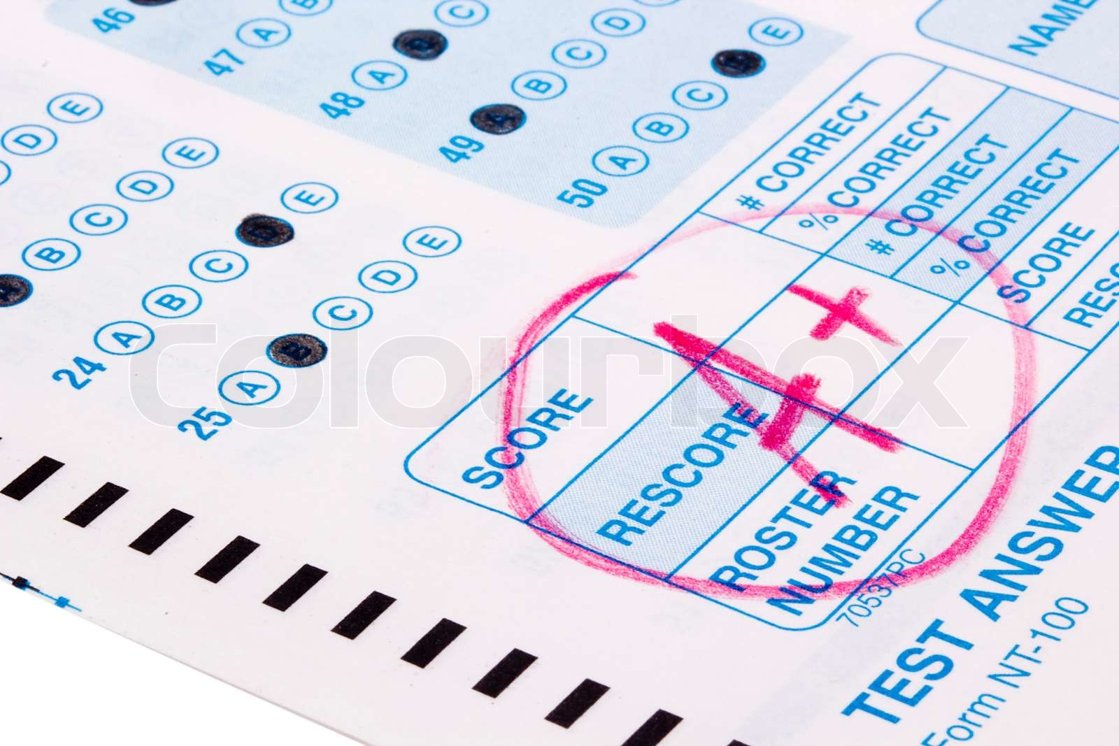 Close-up fotografi af en perfekt kvalitet på en scantron test . | Stock ...
