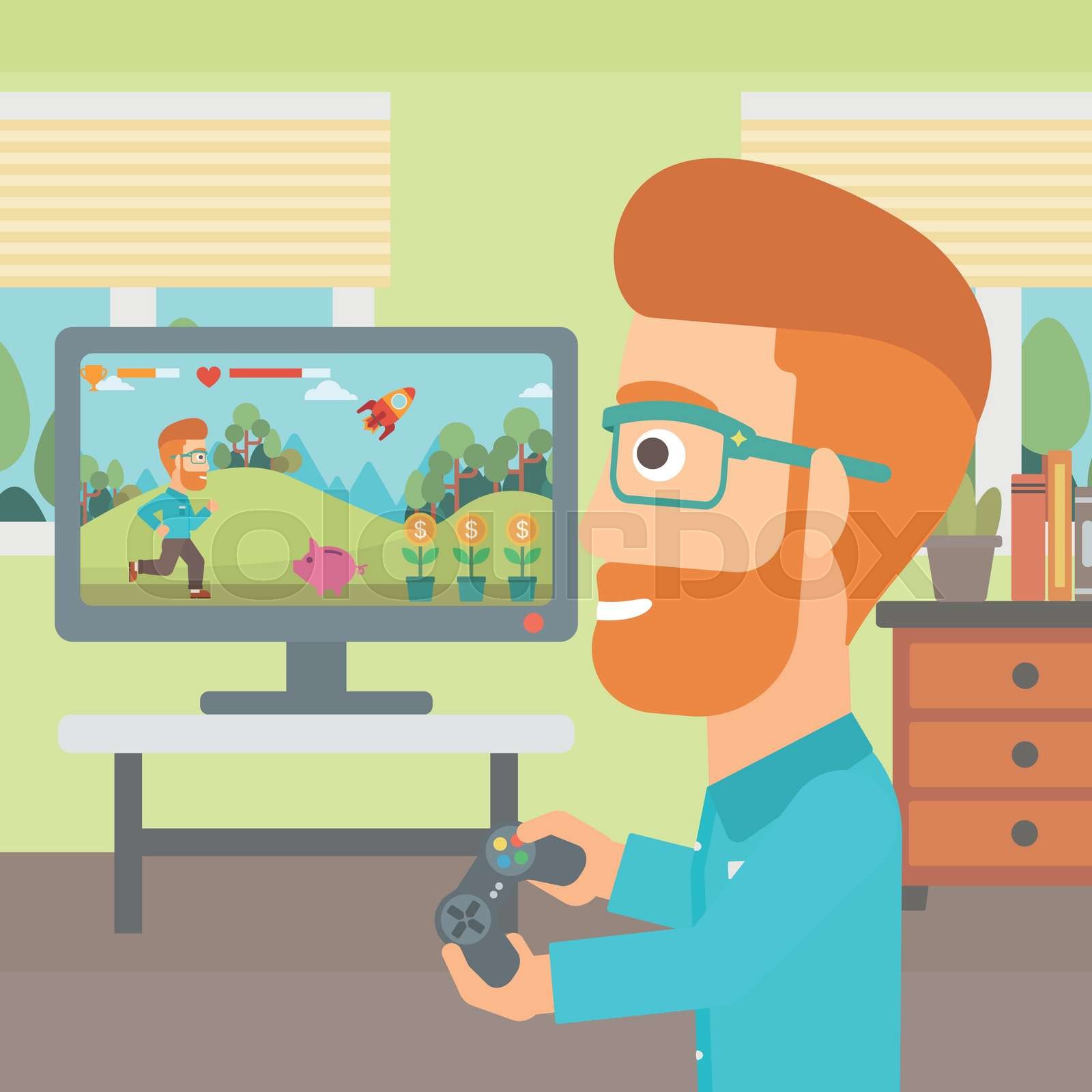 Man playing video game. | Stock vector | Colourbox