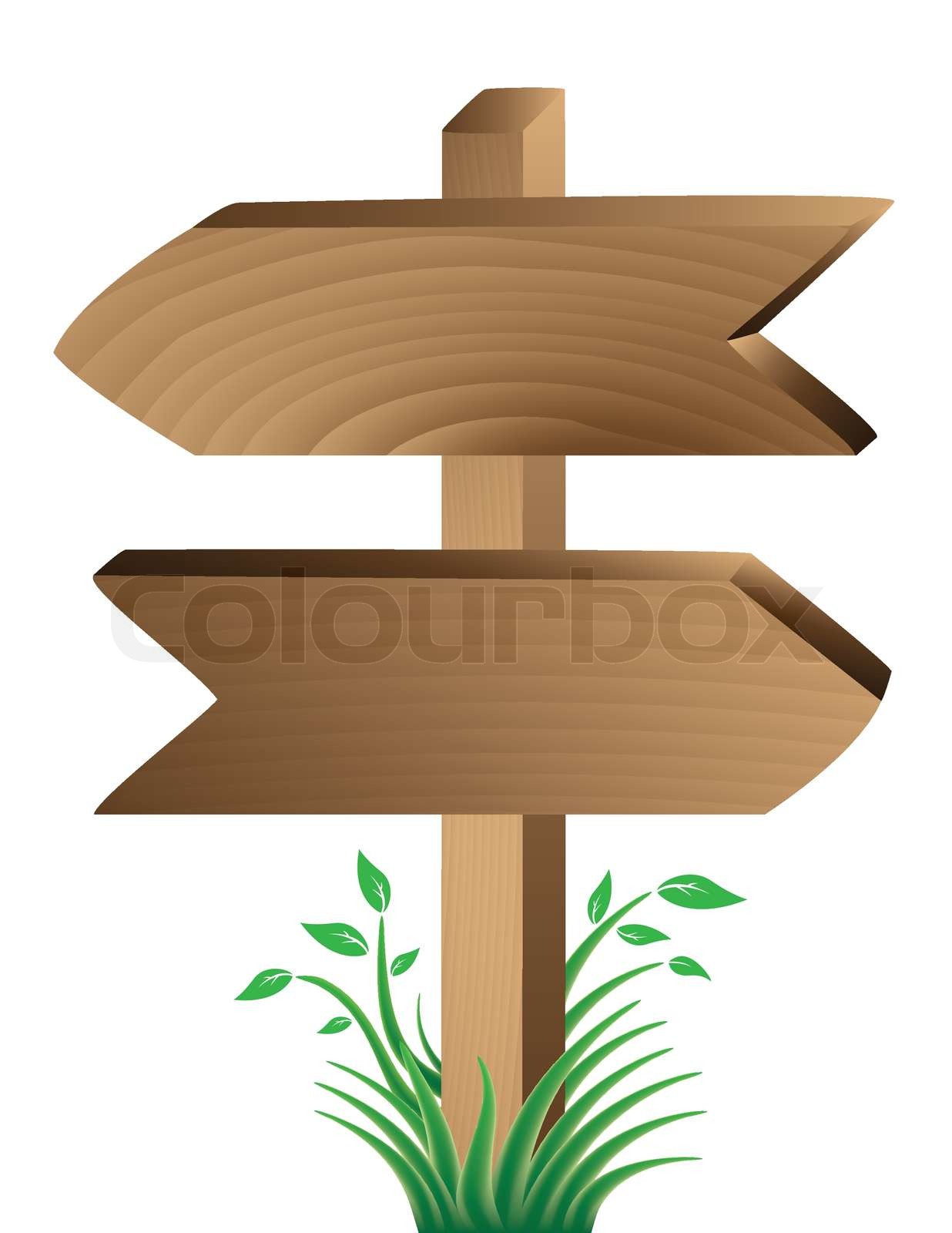 wooden signs, green grass and leaves isolated on white | Stock vector ...