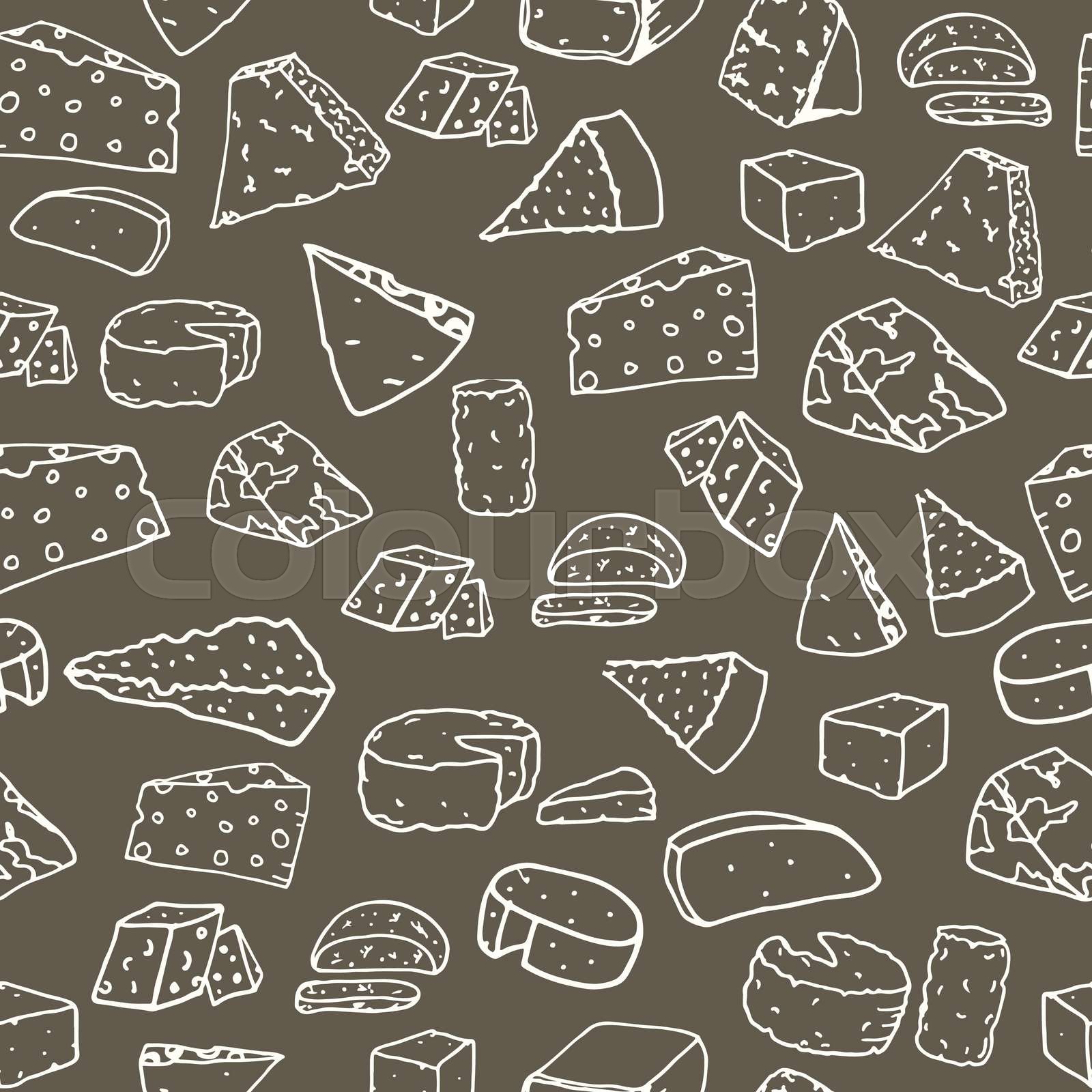 Cheese pattern. Seamless background with hand drawn different cheese ...