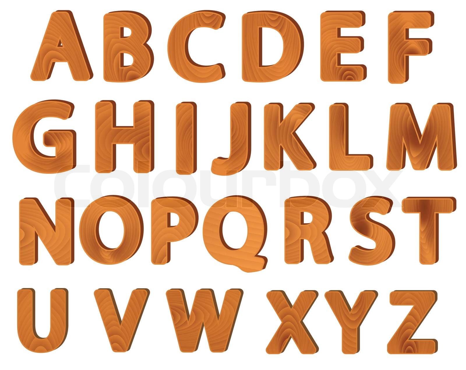 wood grain textured alphabet isolated on white | Stock vector | Colourbox