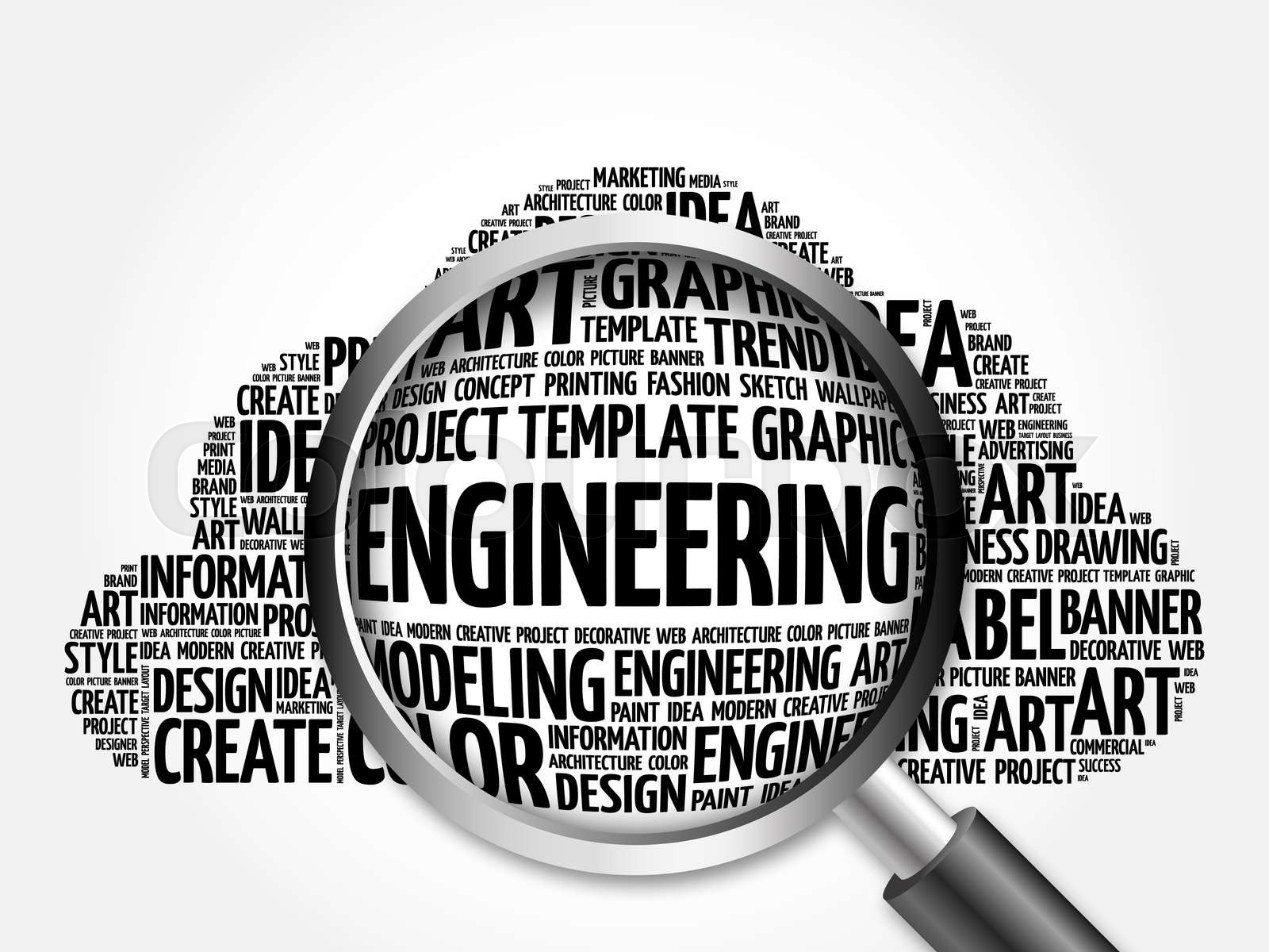 Engineering word cloud with magnifying glass | Stock image | Colourbox