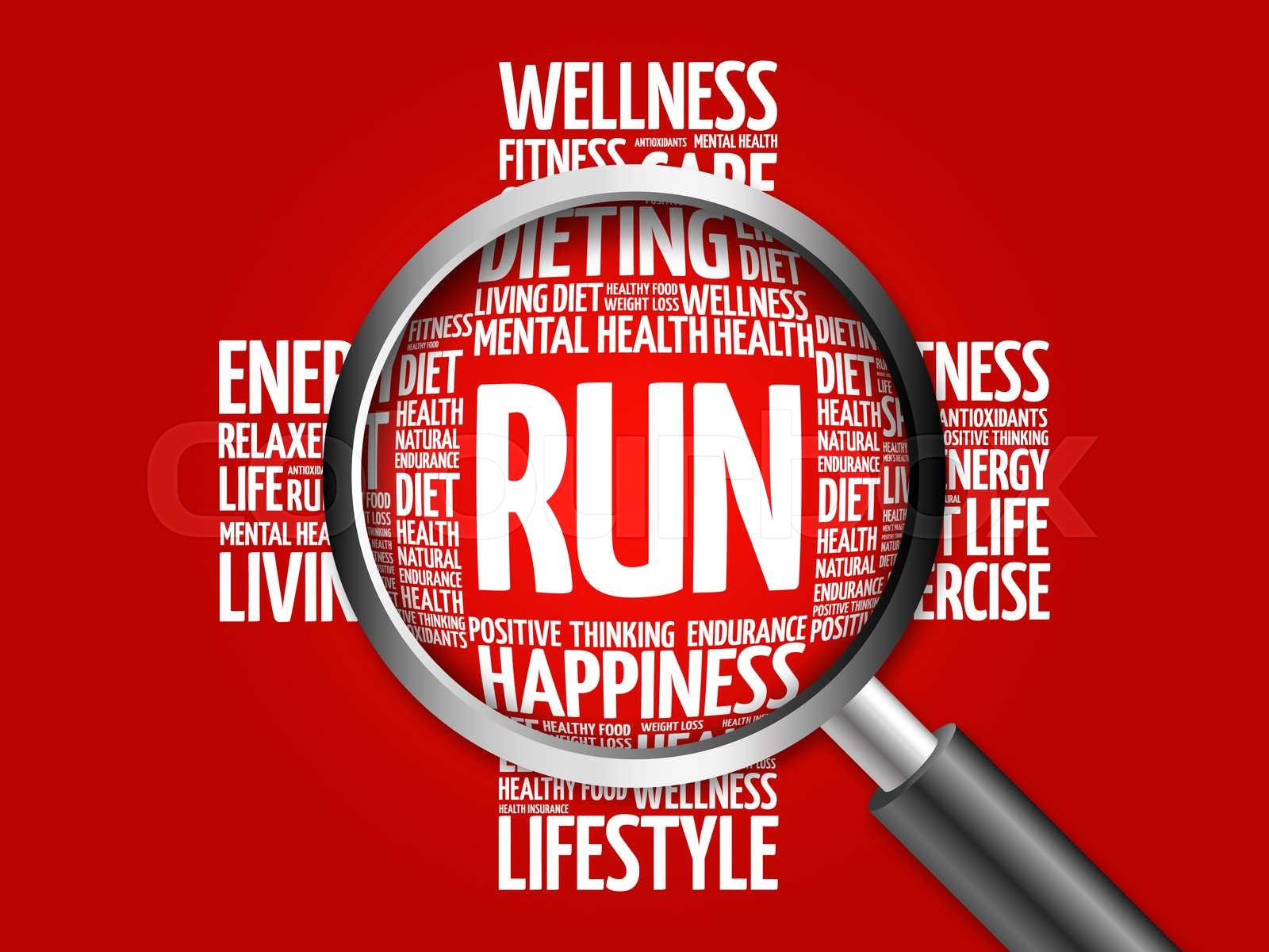 RUN word cloud with magnifying glass | Stock image | Colourbox