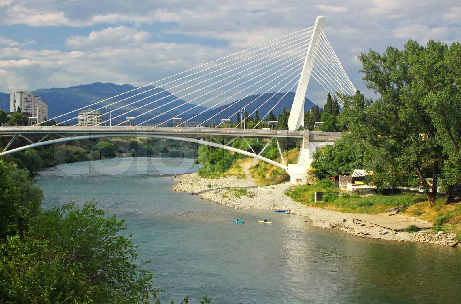 Famous Millennium bridge over Moraca river in Podgorica, Montenegro ...