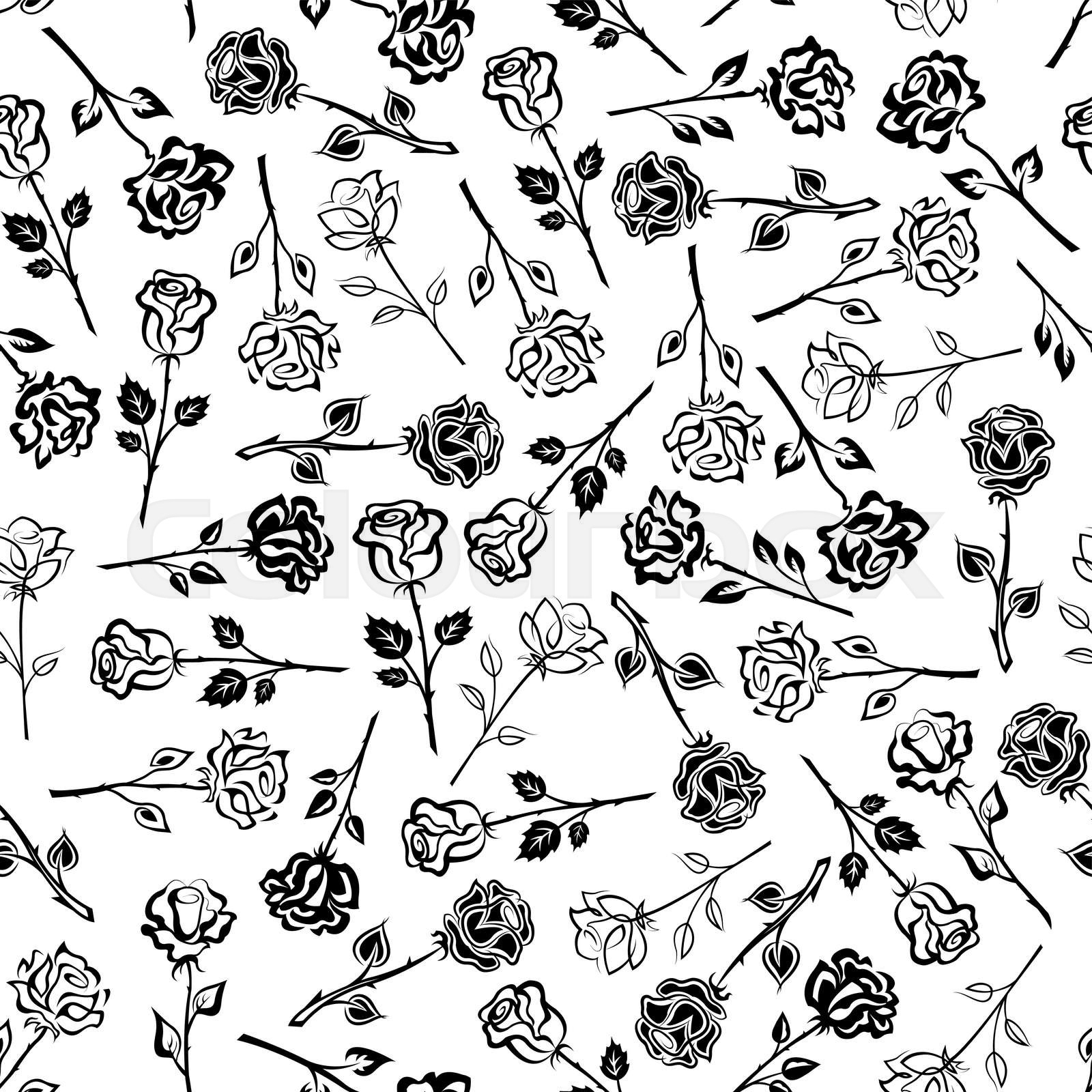 Black and white roses floral seamless pattern | Stock vector | Colourbox