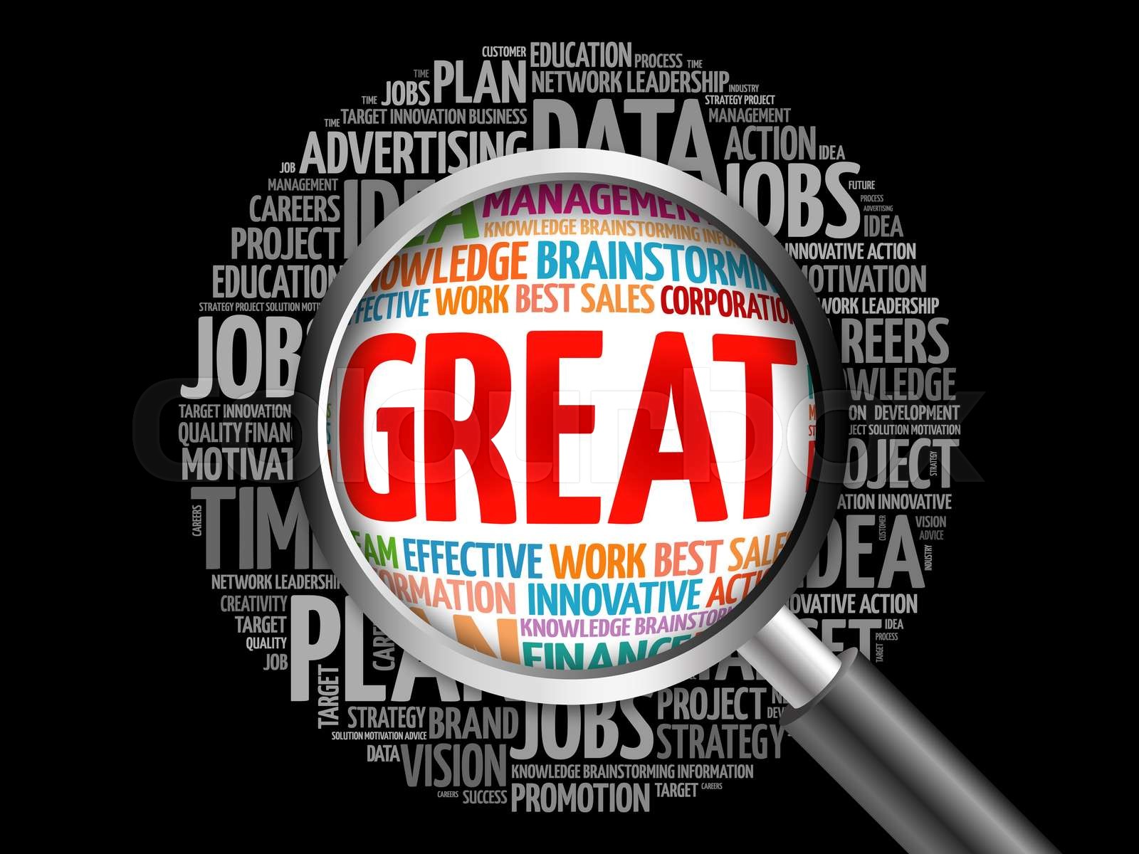 GREAT word cloud with magnifying glass | Stock image | Colourbox