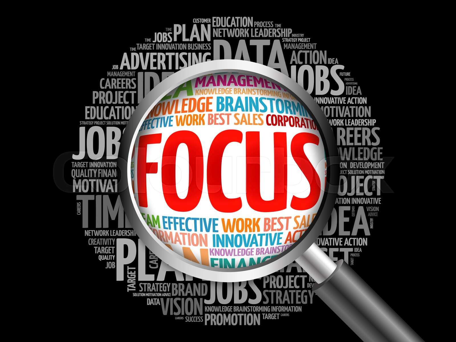 FOCUS word cloud with magnifying glass | Stock image | Colourbox