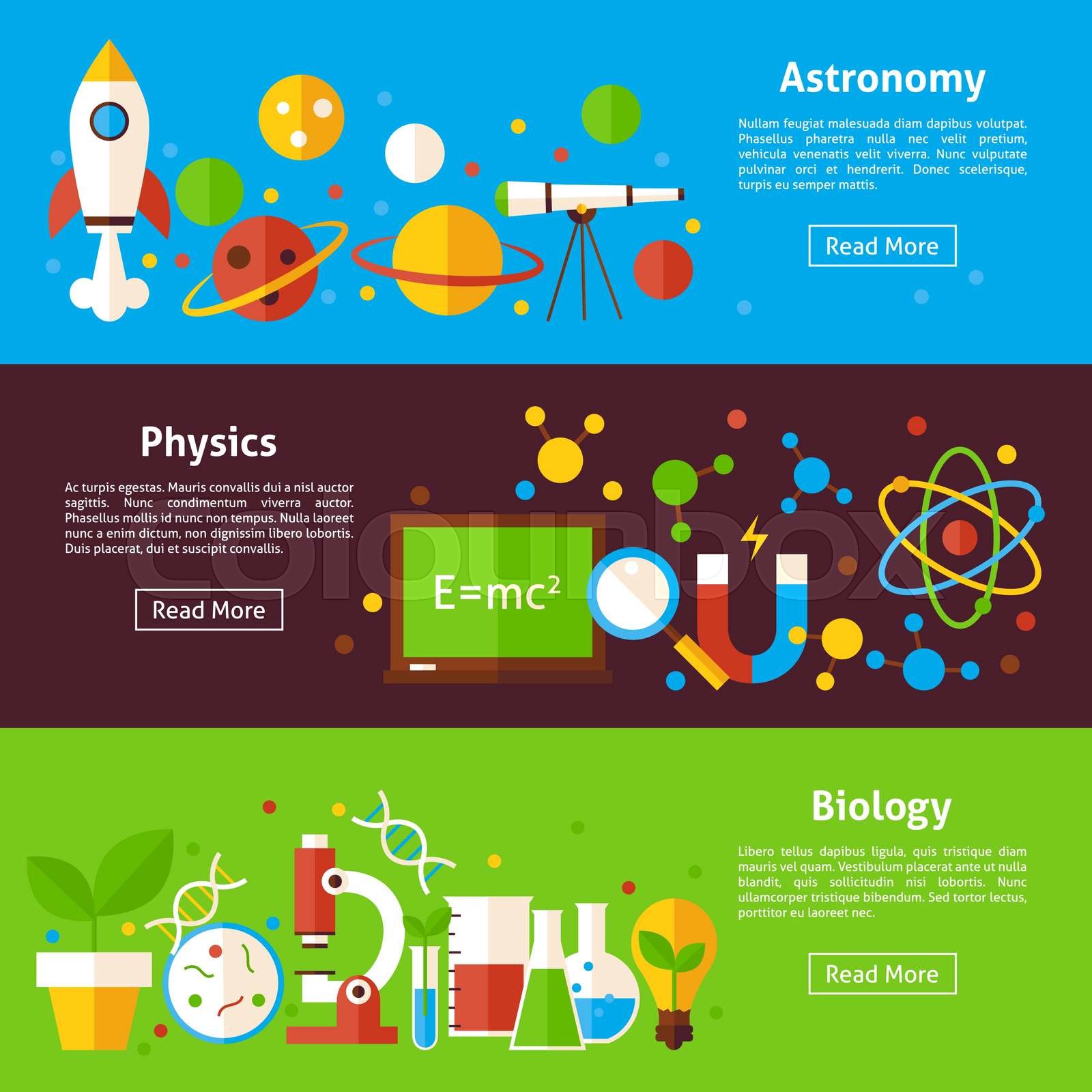 Astronomy Physics Biology Science Flat Horizontal Banners | Stock ...