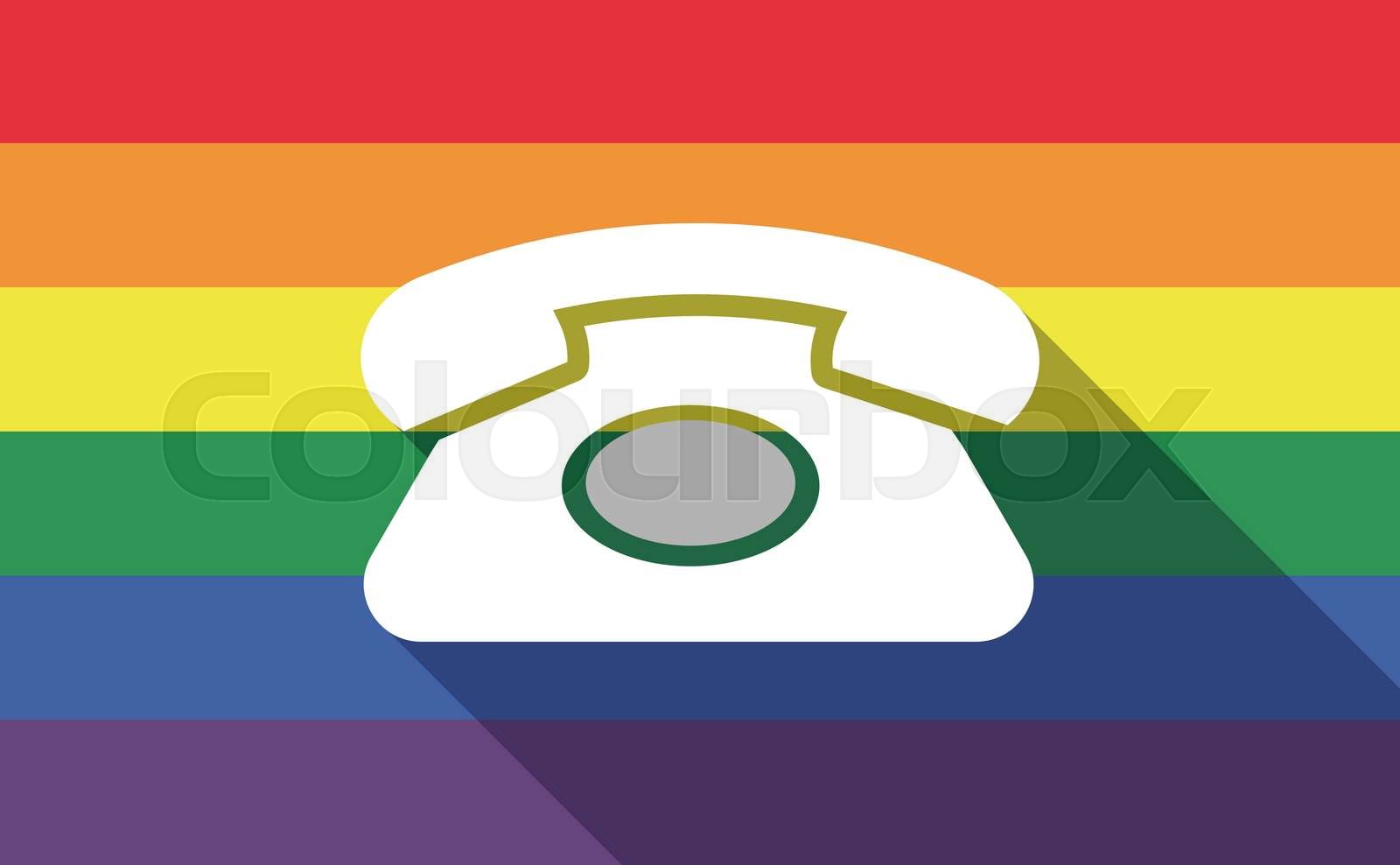 Long Shadow Gay Pride Flag With A Retro Telephone Sign Stock Vector