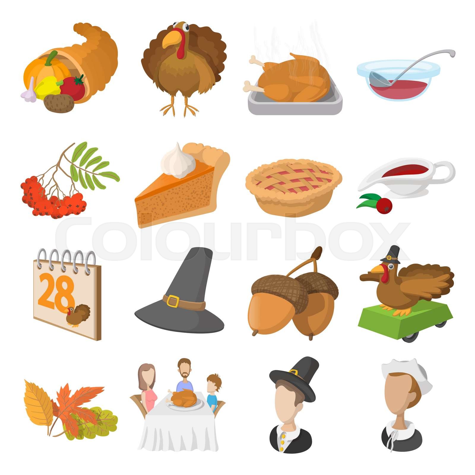 Thanksgiving day cartoon icons | Stock vector | Colourbox