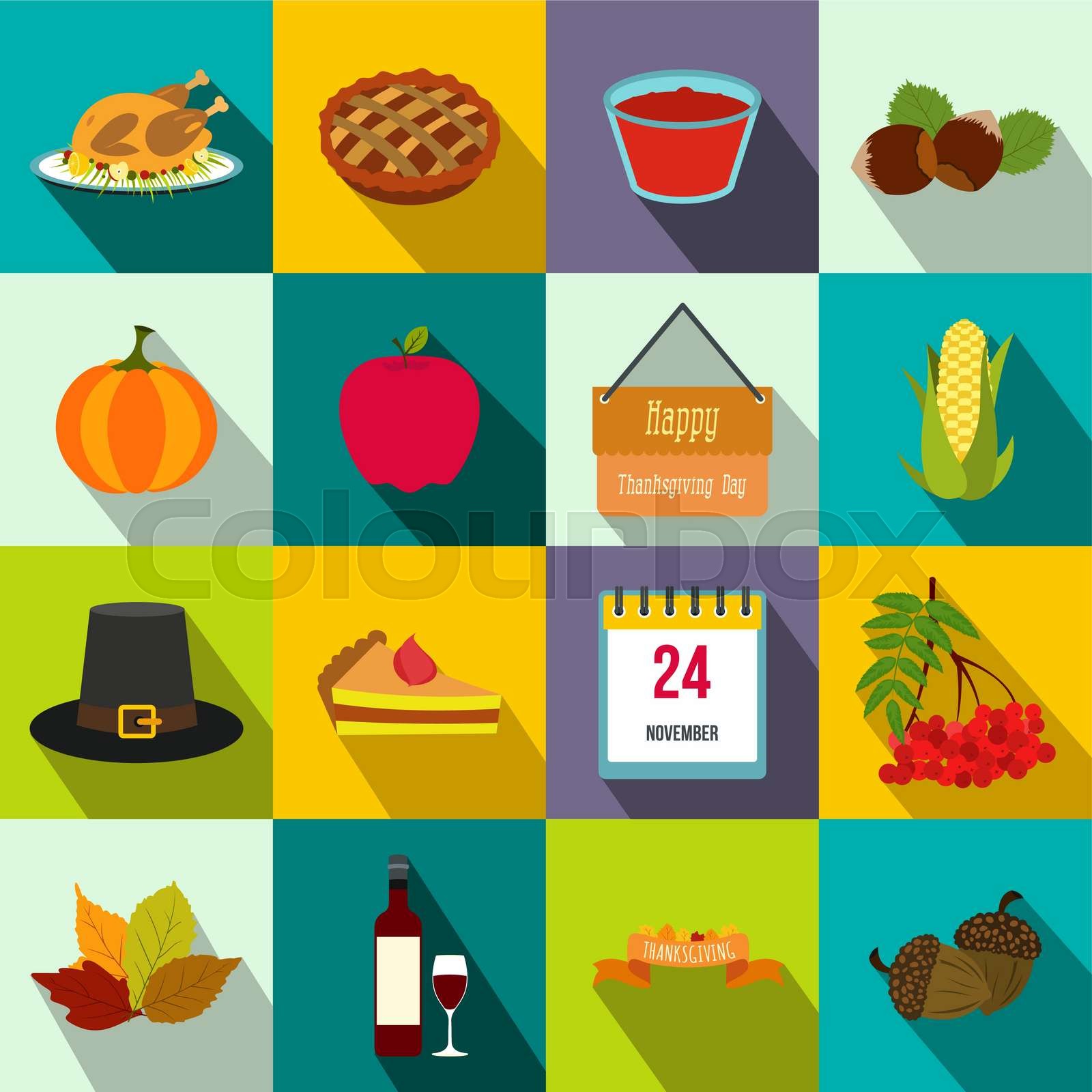 Thanksgiving day flat icons | Stock vector | Colourbox