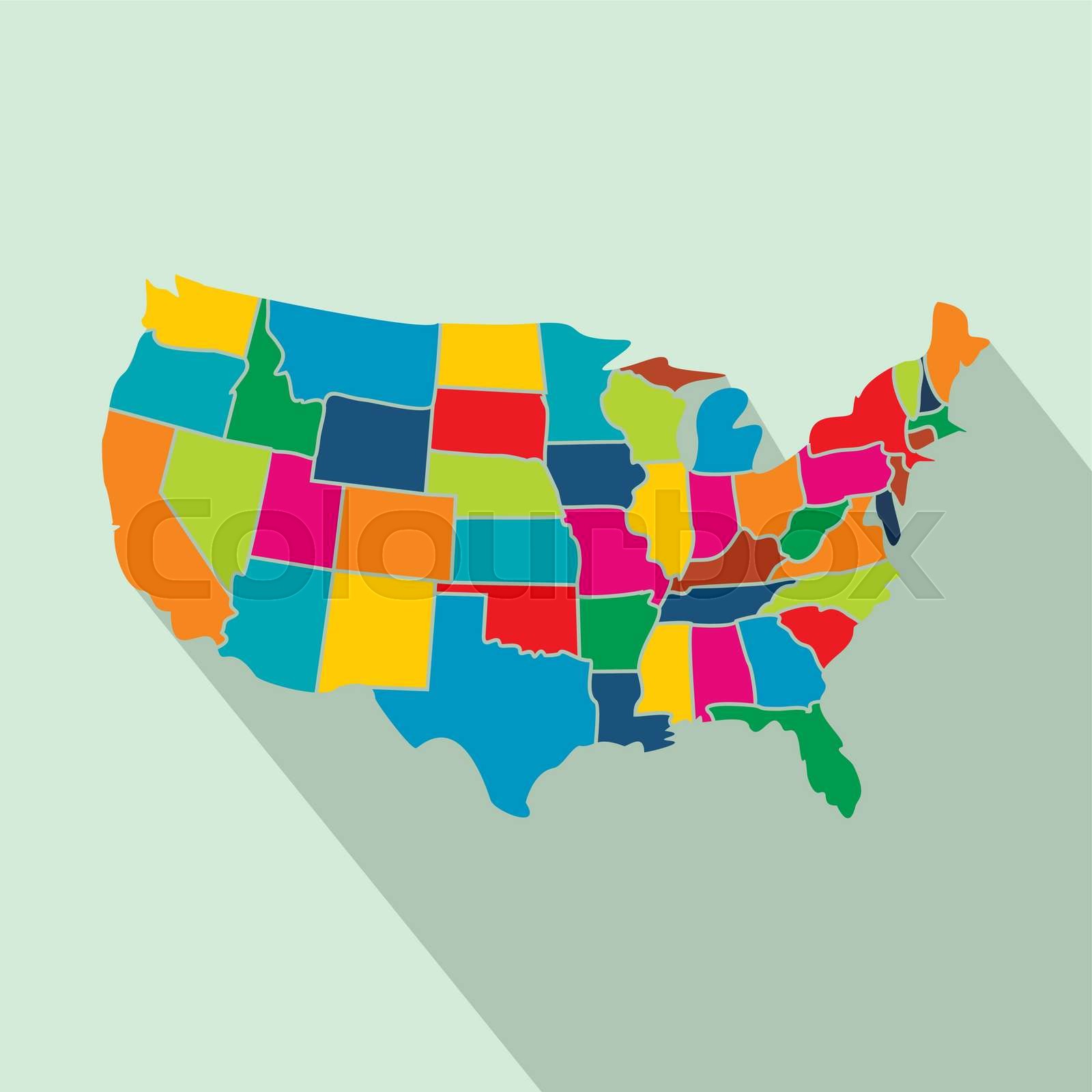 Colorful USA map with states flat icon | Stock vector | Colourbox