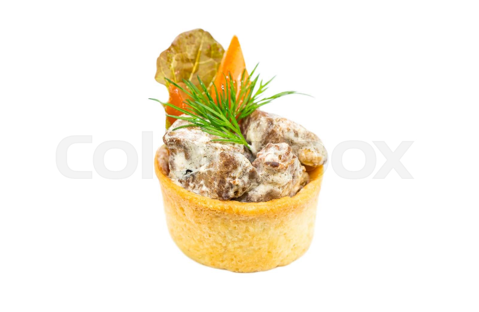 Mini Canape with meat and vegetables in plastic cups | Stock image ...