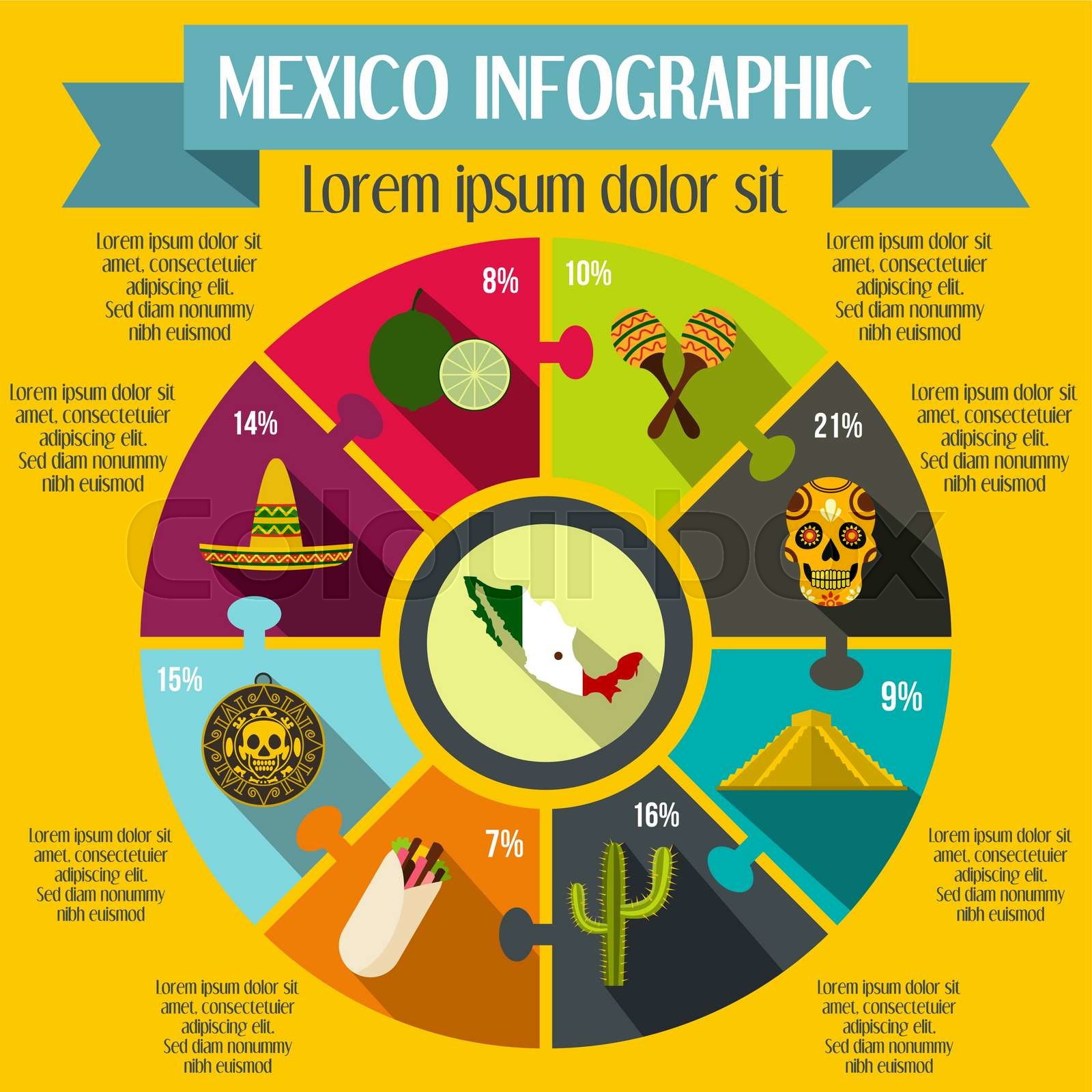 Mexico infographic elements, flat style | Stock vector | Colourbox