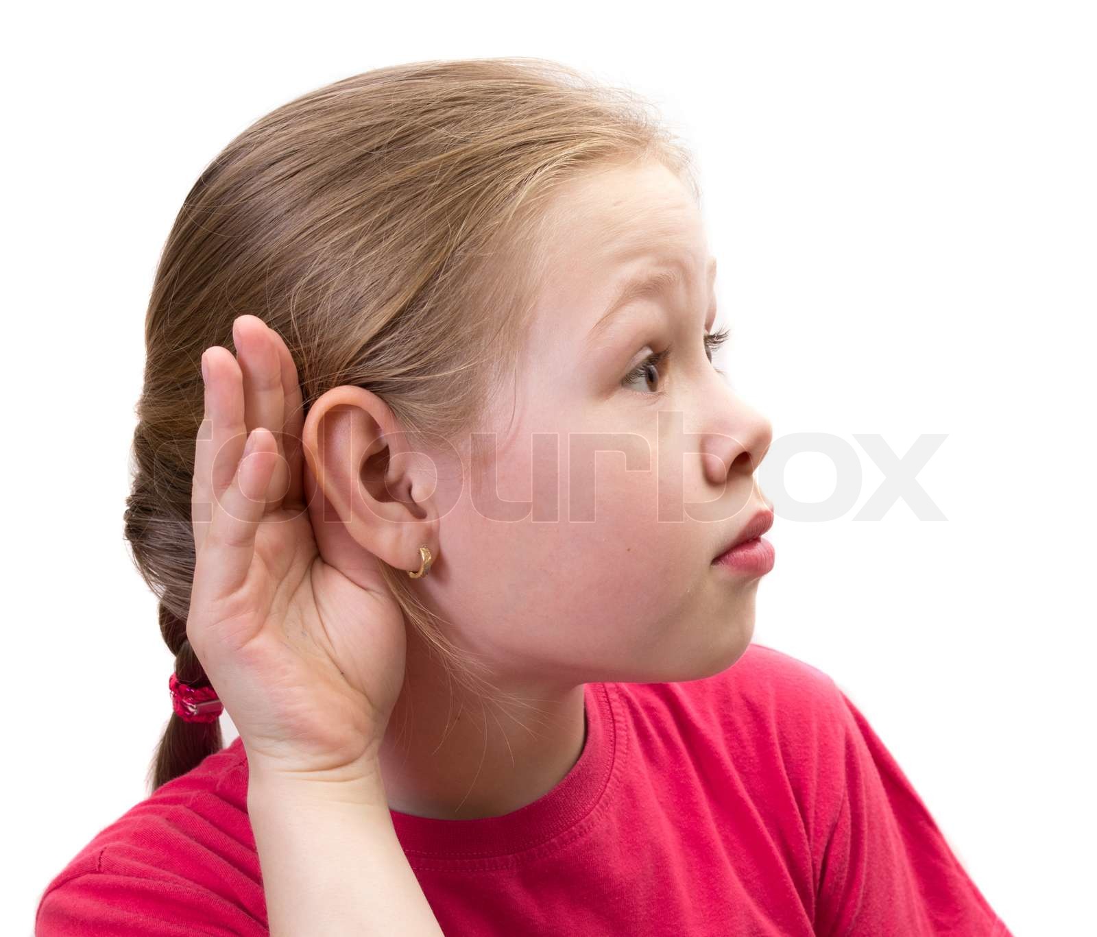 Little Girl Holding Hand on Ear | Stock image | Colourbox