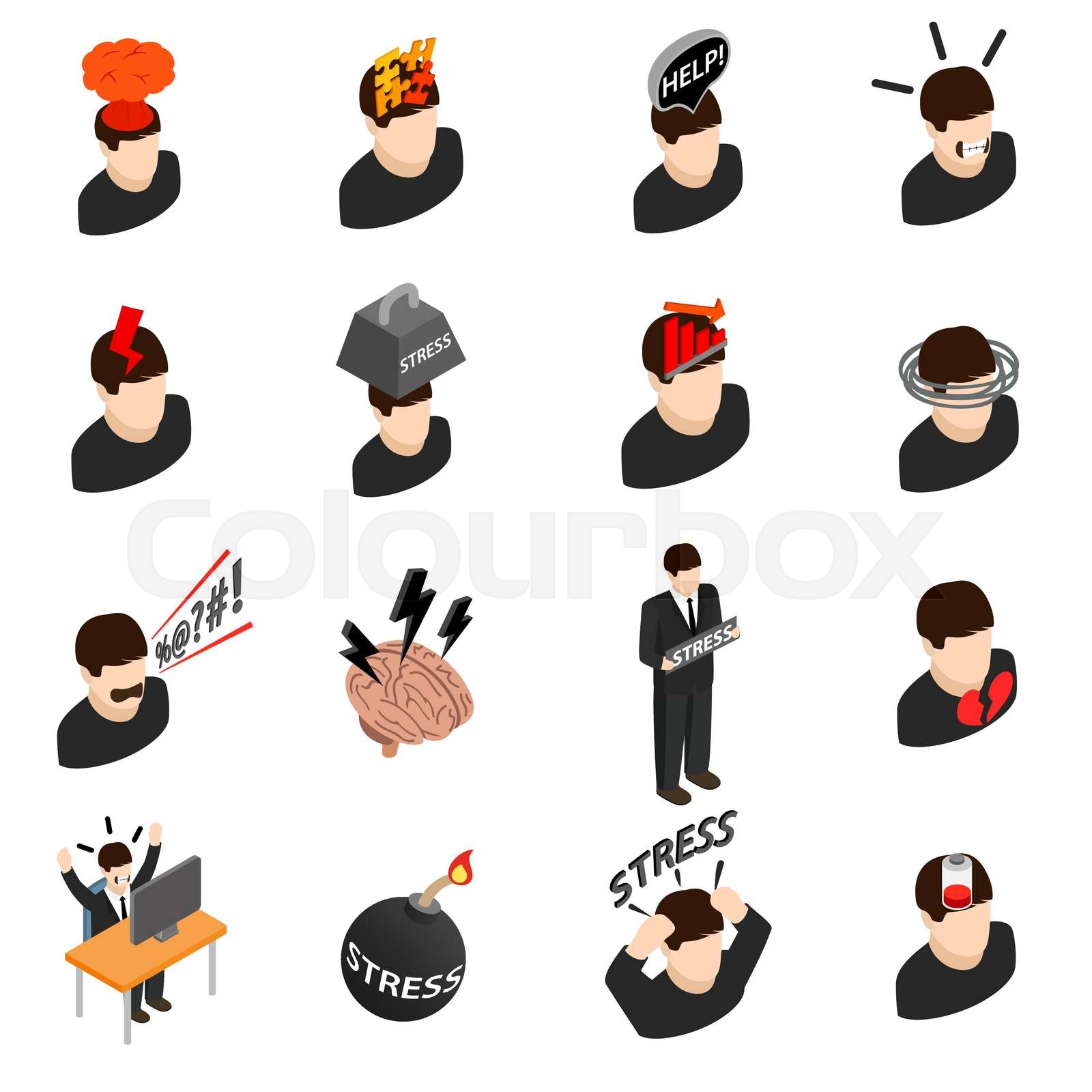 Stress icons in isometric 3d style | Stock vector | Colourbox