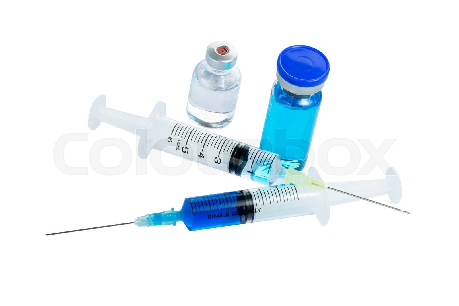 Glass Medicine Vial botox or flu with medical Syringe | Stock image ...