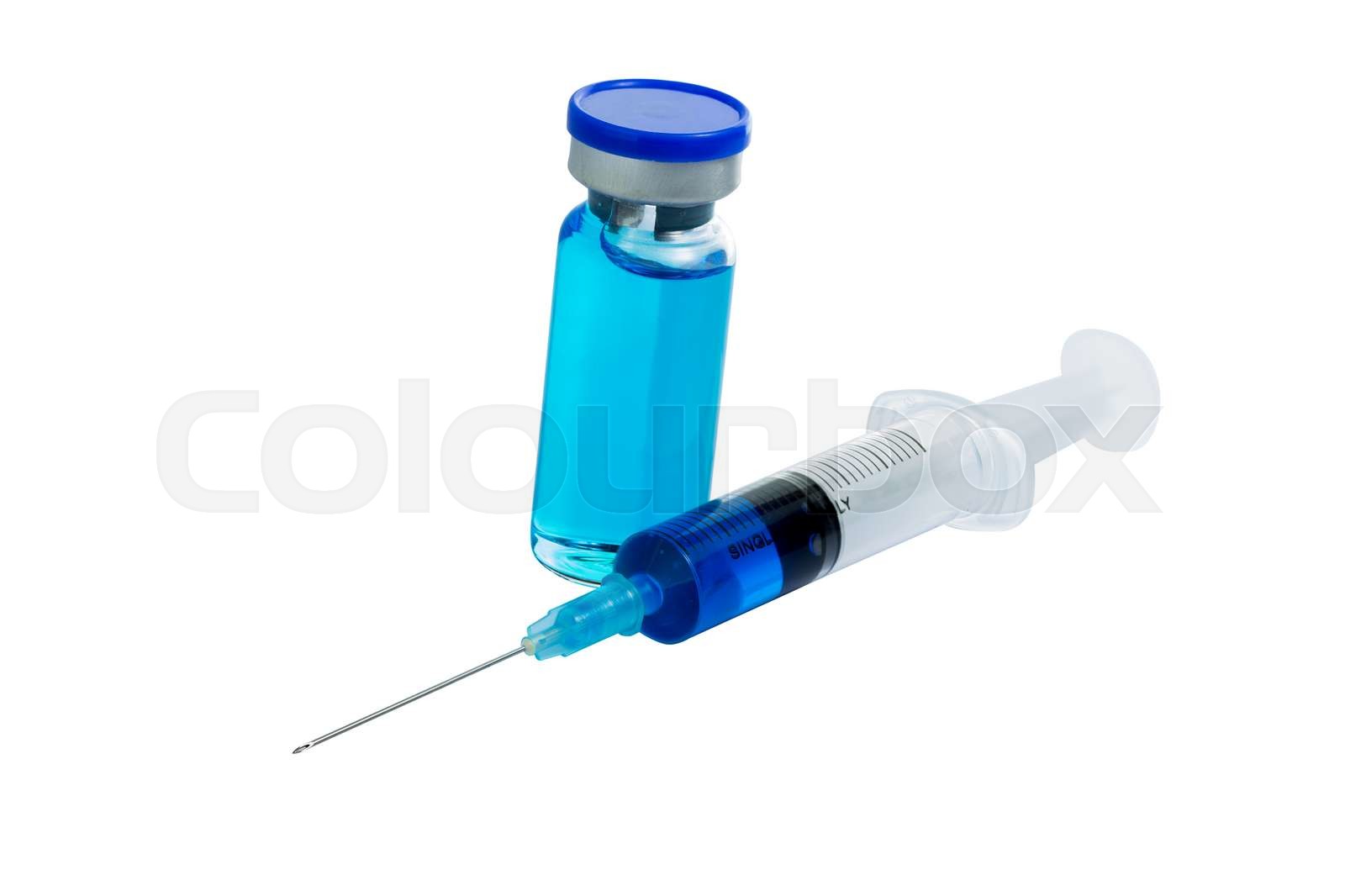 Glass Medicine Vial botox or flu with medical Syringe | Stock image ...