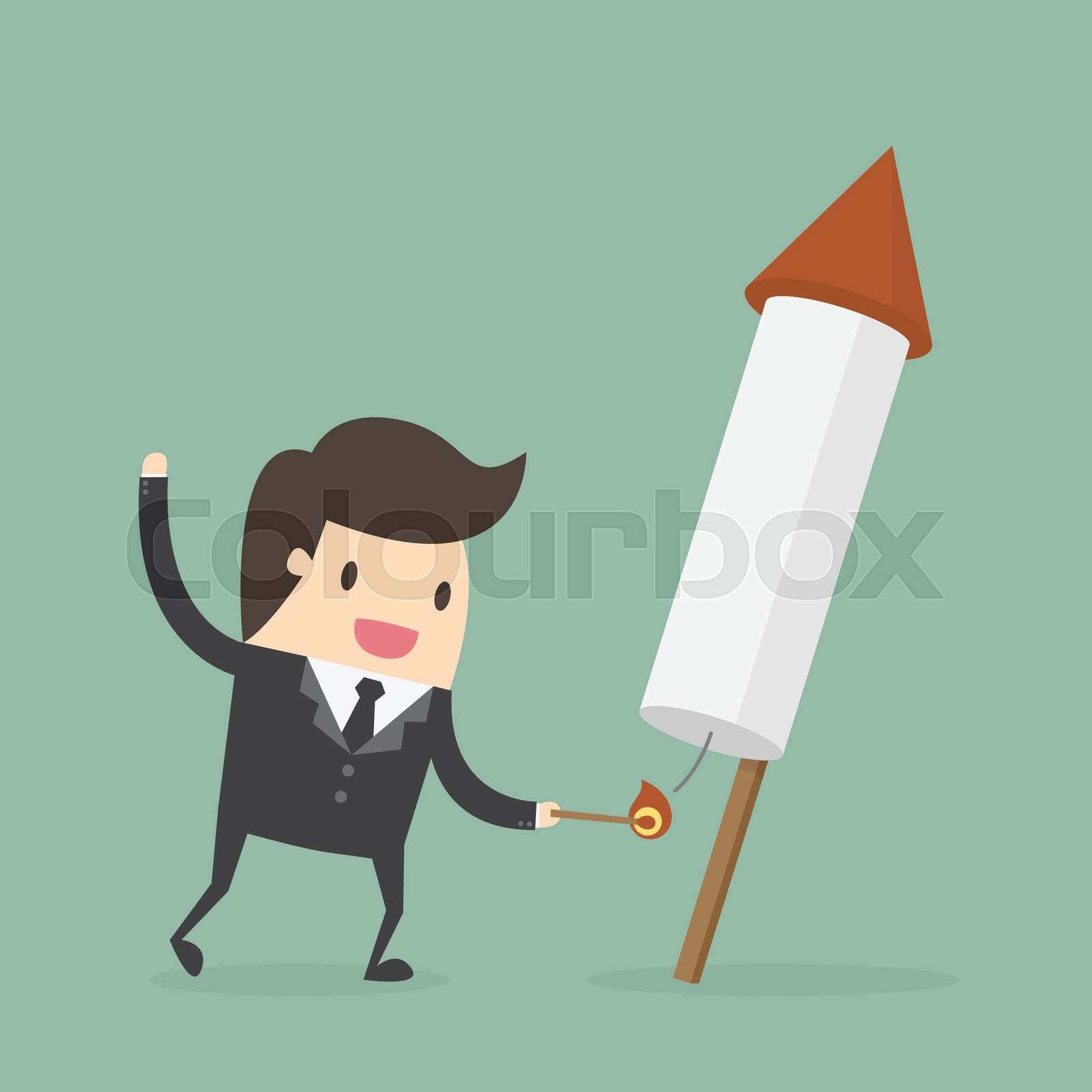 Businessman launching firework rocket. | Stock vector | Colourbox