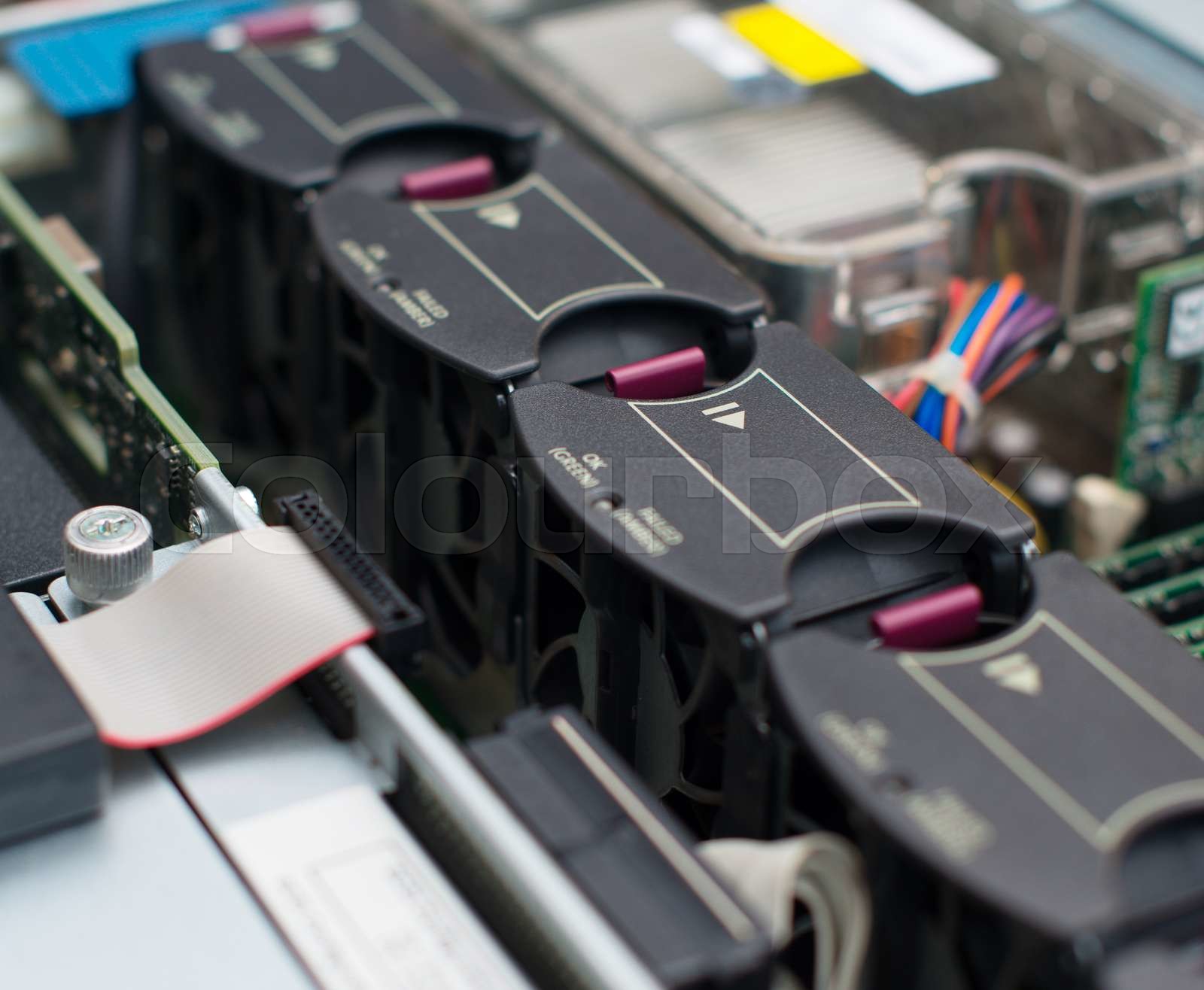 Inside of server pc. Motherboard with many cooler fans. | Stock image | Colourbox